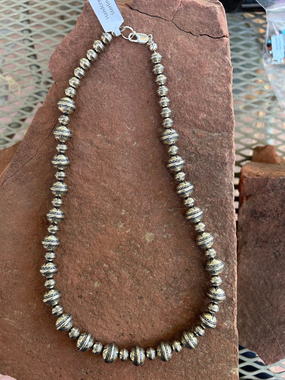 Navajo Style Pearl Necklace in Sterling Silver. 19” Long. Handcrafted ...