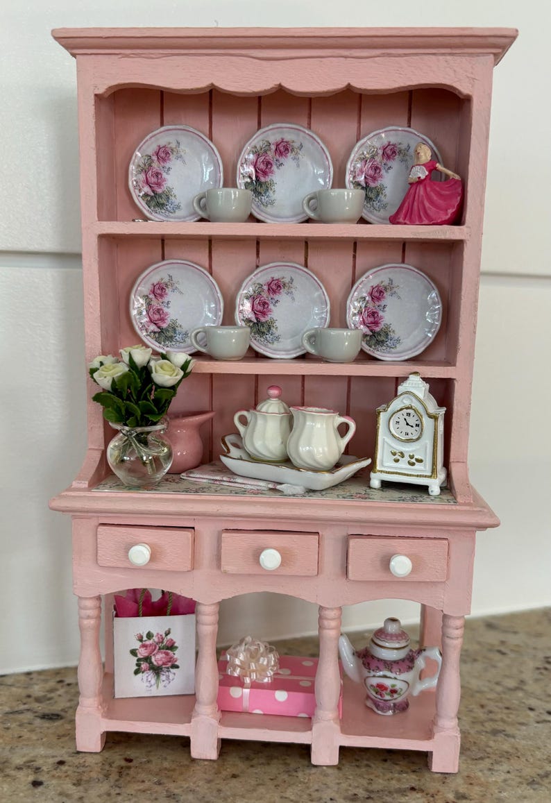 Dollhouse Miniature Pink Hutch - Etsy