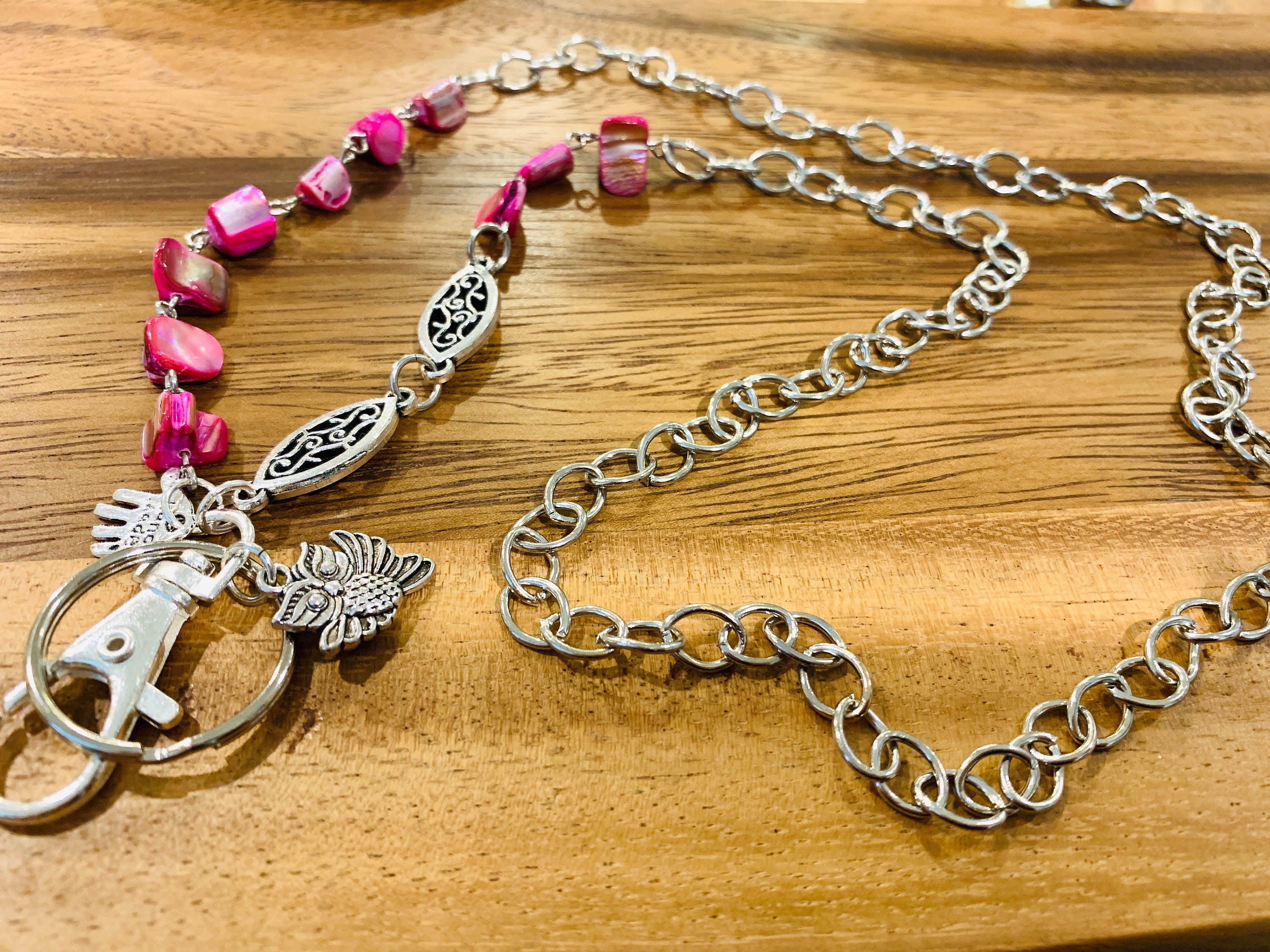 Customized Owl Sea Shell Lanyard Handmade Necklace Irregular Pink Sea ...