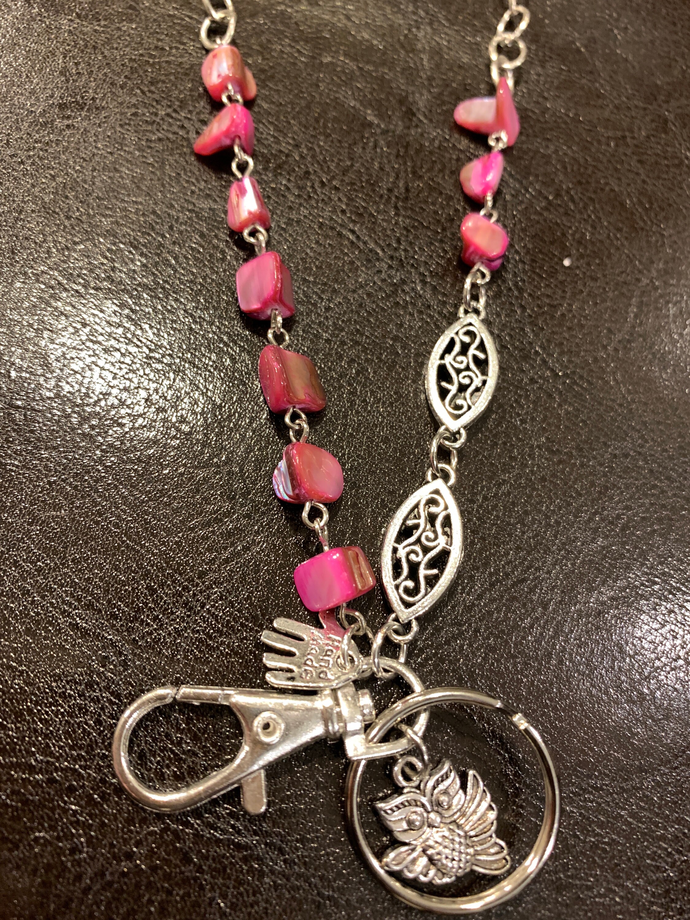 Customized Owl Sea Shell Lanyard Handmade Necklace Irregular Pink Sea ...