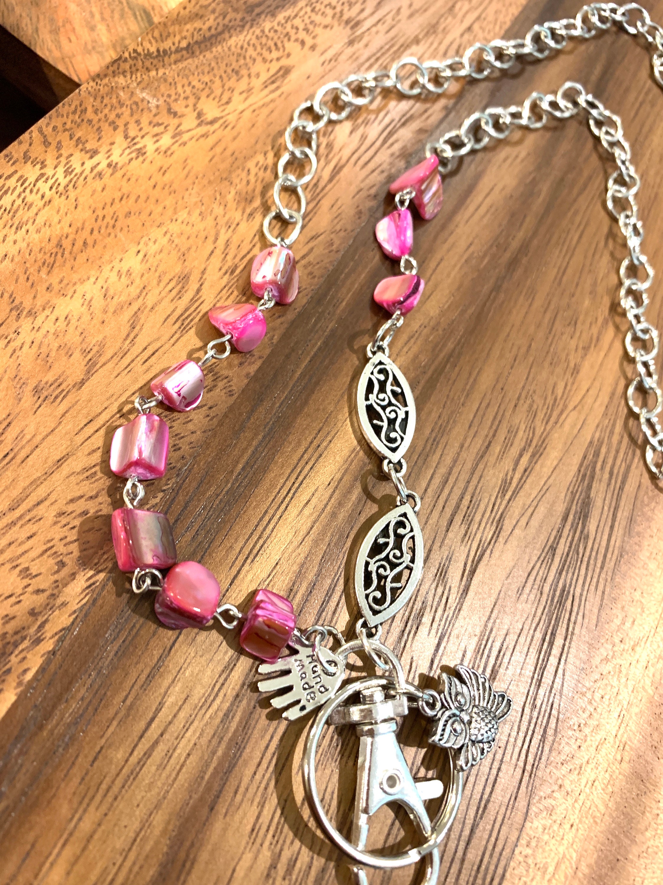 Customized Owl Sea Shell Lanyard Handmade Necklace Irregular Pink Sea ...