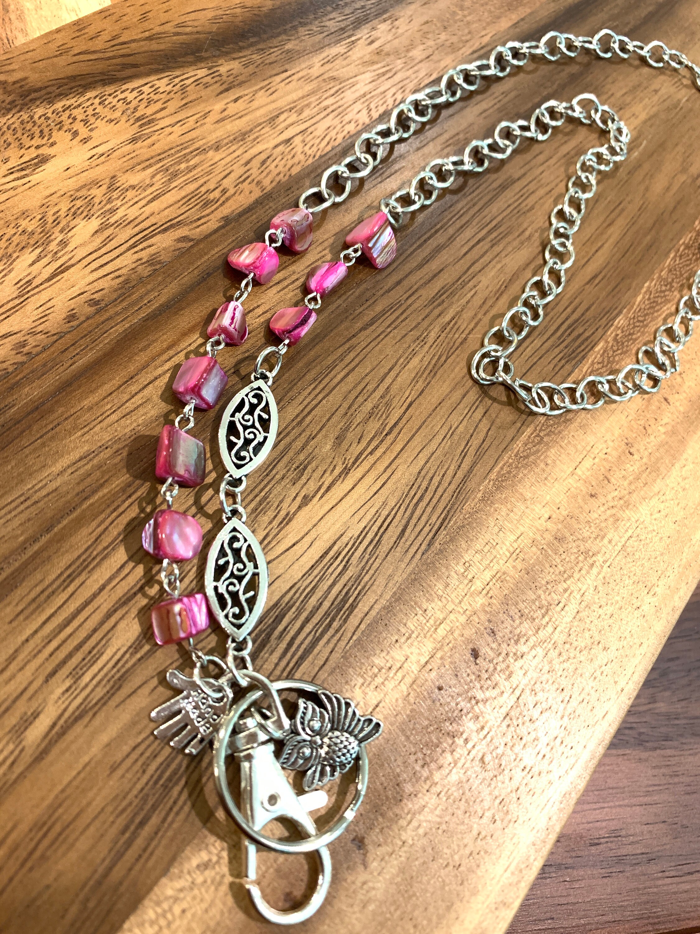 Customized Owl Sea Shell Lanyard Handmade Necklace Irregular Pink Sea ...