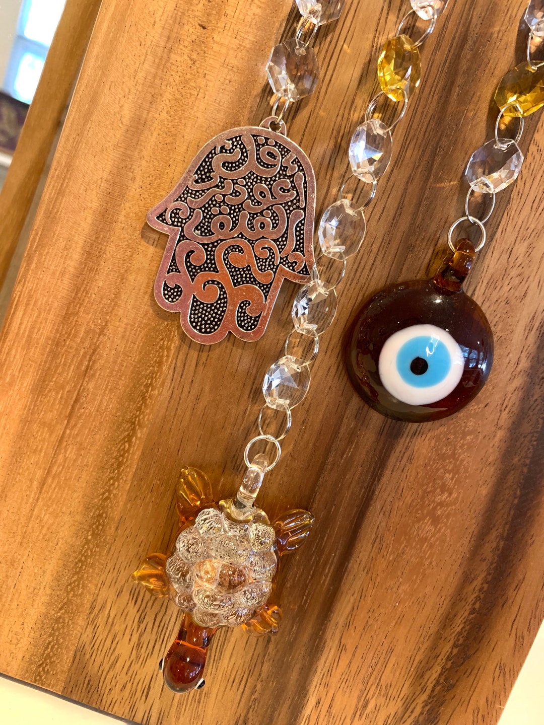Crystal Suncatcher Glass Islam Quran Sura Hamsa Hand Blue Evil Eye ...