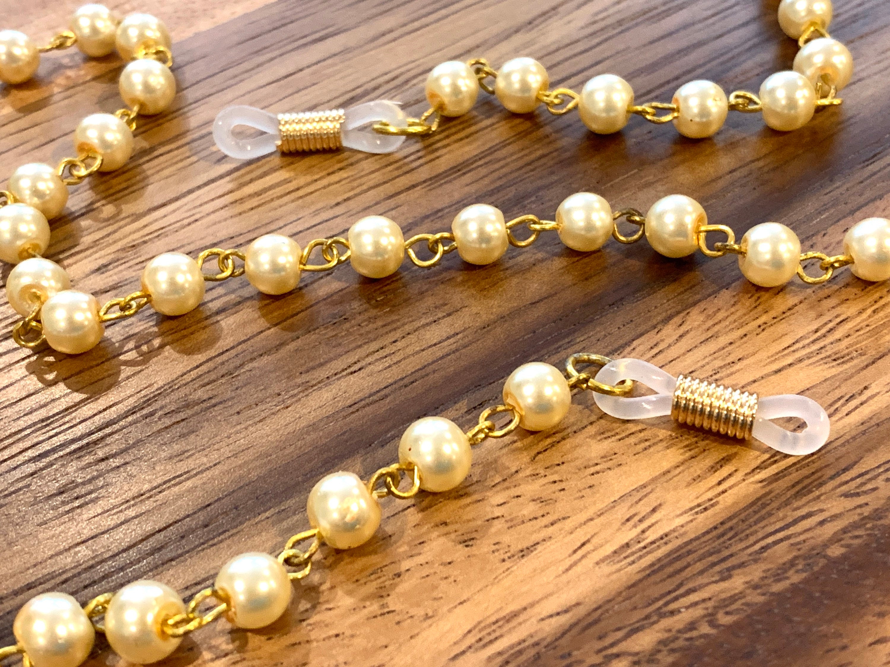 Gold accent pearl Eye Glasses Eyeglasses chain Gold tone Chain 29 ...