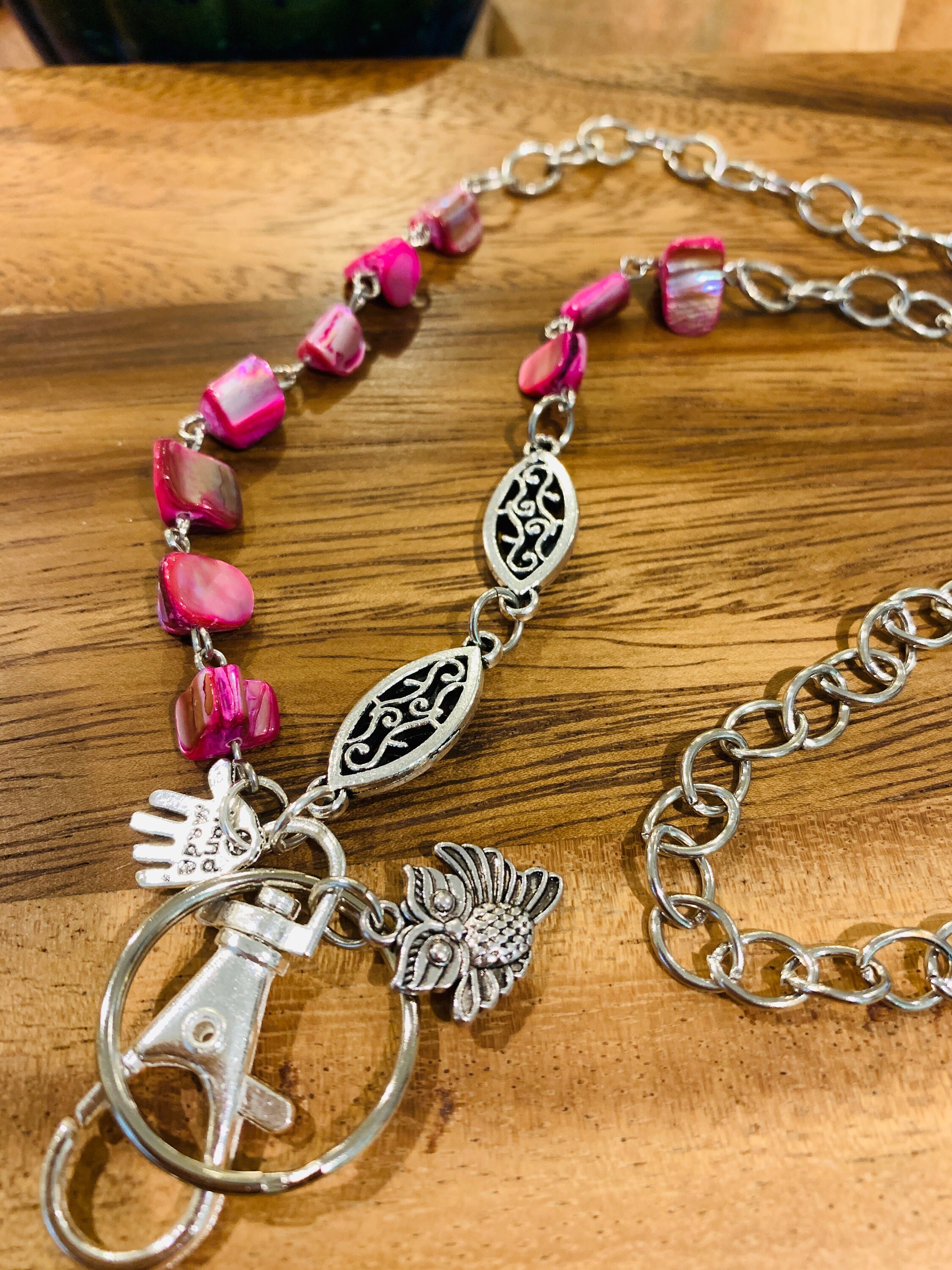 Customized Owl Sea Shell Lanyard Handmade Necklace Irregular Pink Sea ...