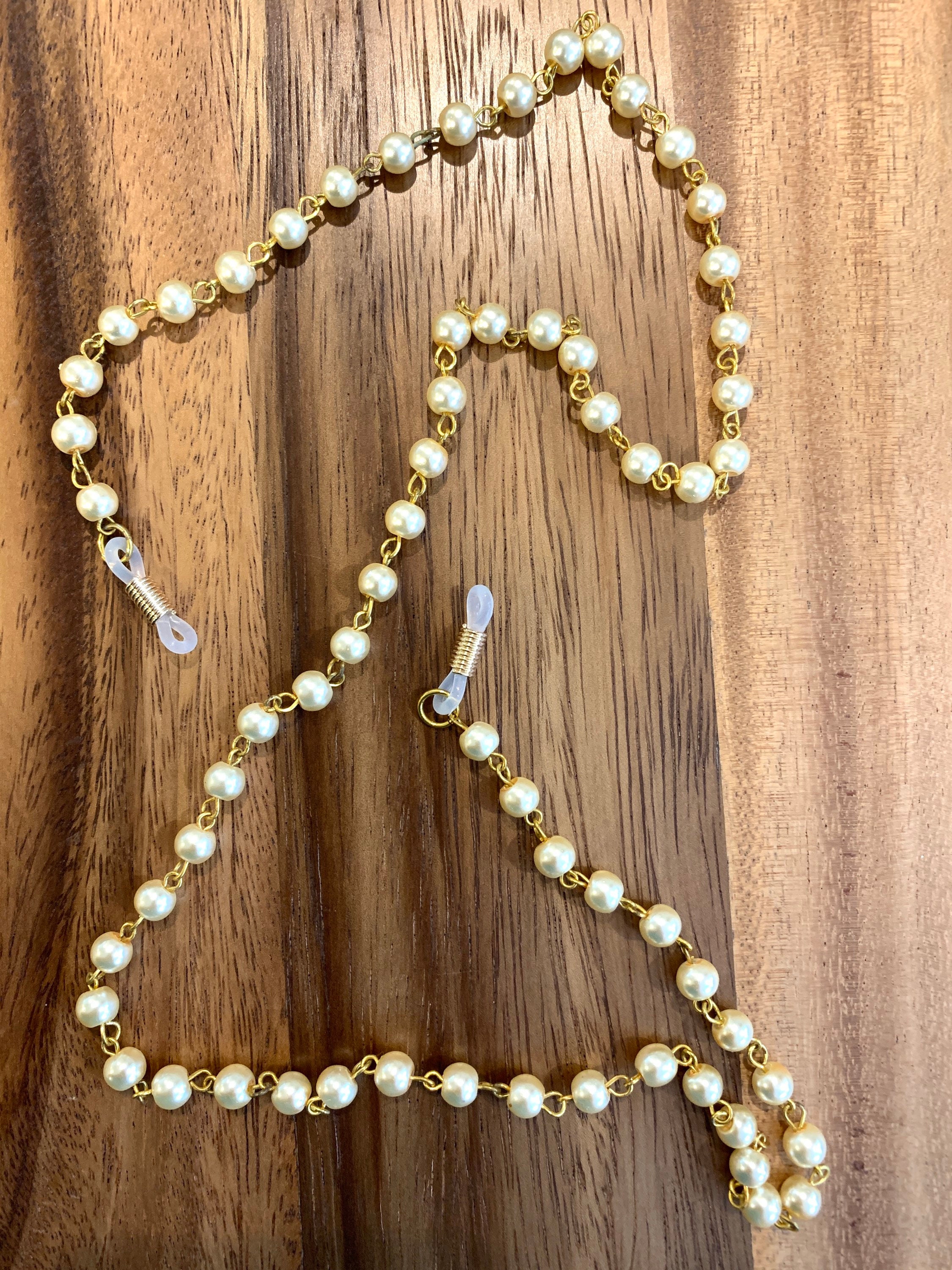 Gold accent pearl Eye Glasses Eyeglasses chain Gold tone Chain 29 ...