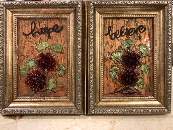 Home & Living Home Décor Multimedia flowers with glass and resin wall ...