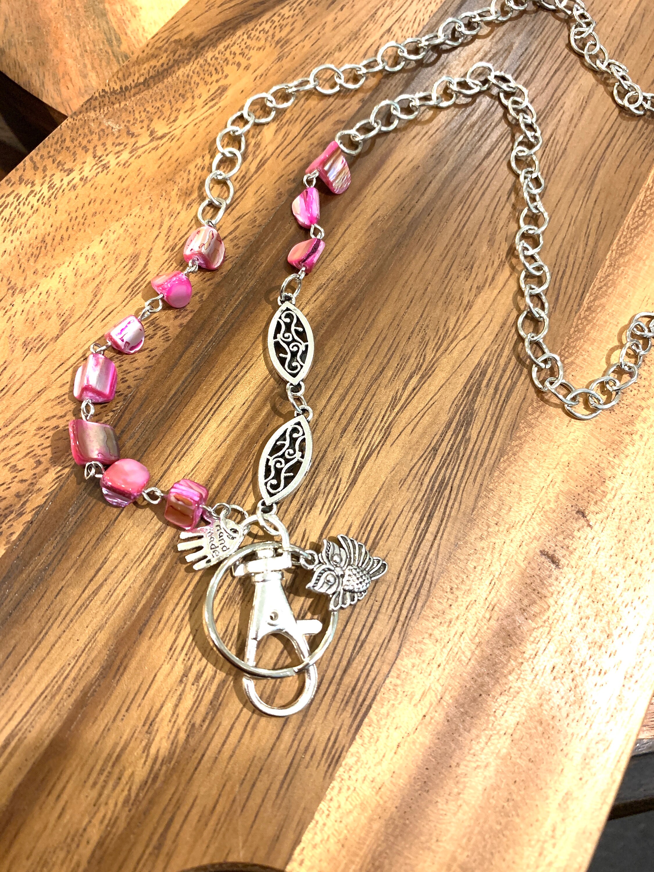 Customized Owl Sea Shell Lanyard Handmade Necklace Irregular Pink Sea ...