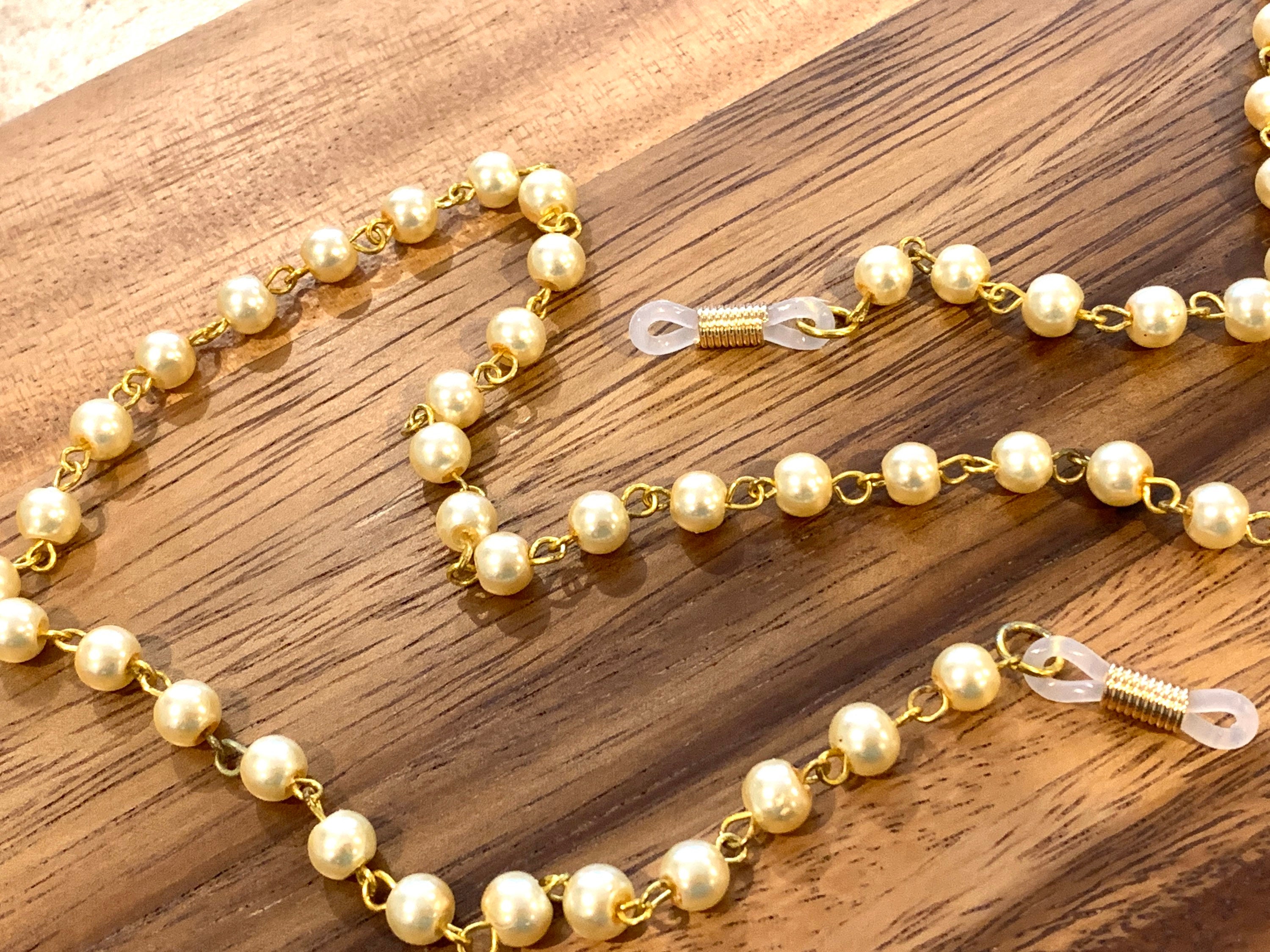 Gold accent pearl Eye Glasses Eyeglasses chain Gold tone Chain 29 ...