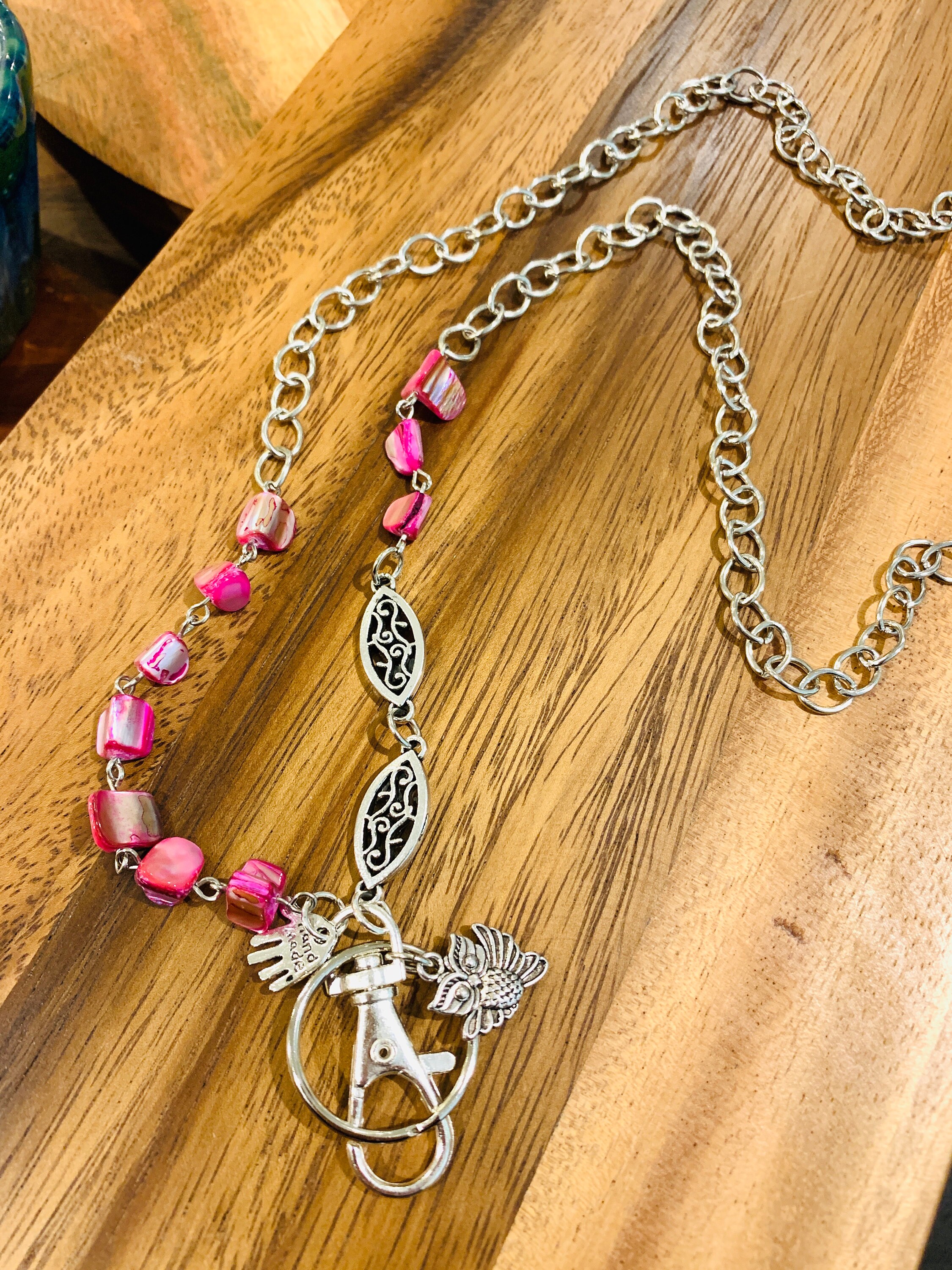 Customized Owl Sea Shell Lanyard Handmade Necklace Irregular Pink Sea ...