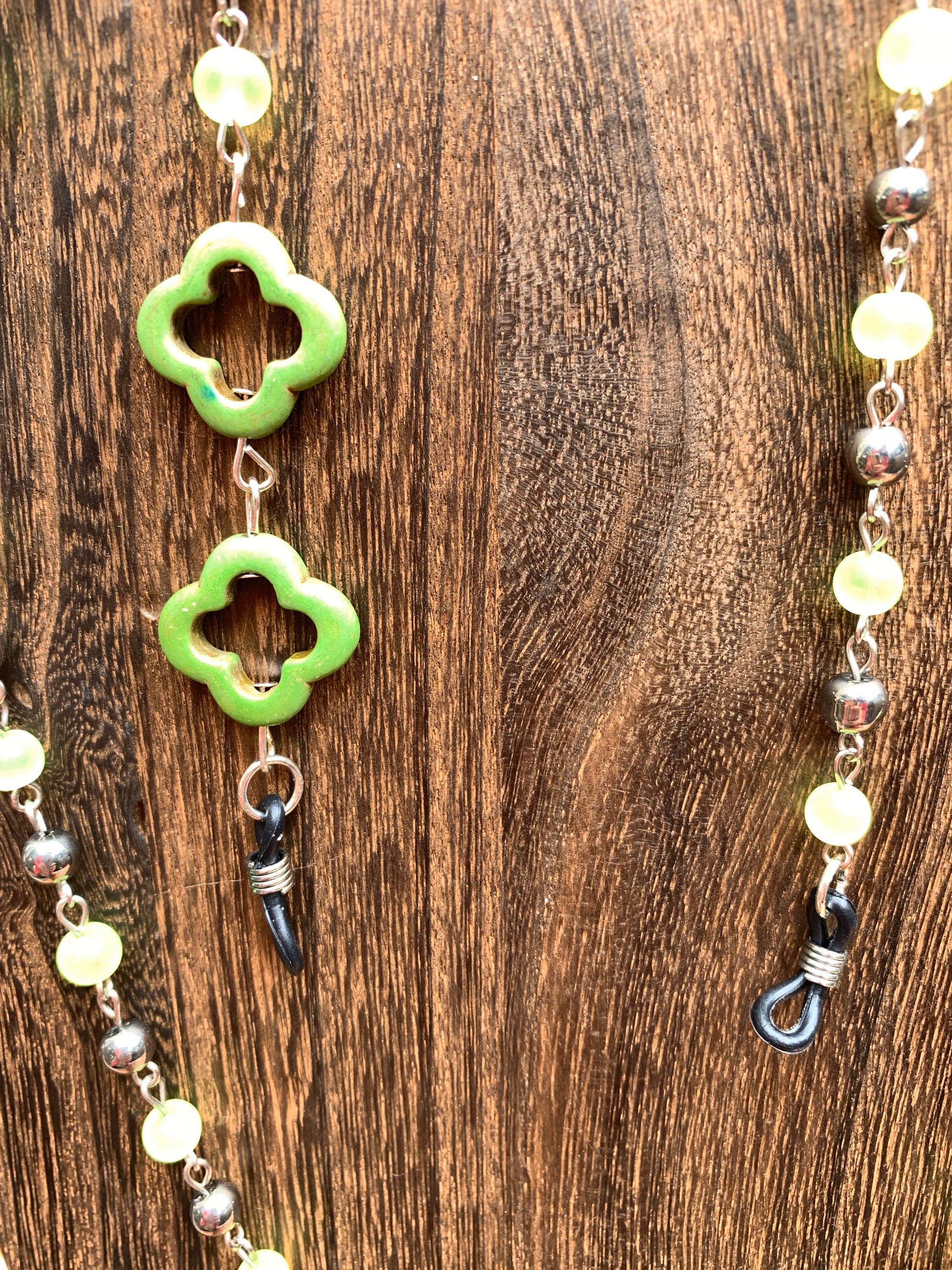 Customized Handmade Green Eyeglasses Eye Glasses chain Silver tone ...