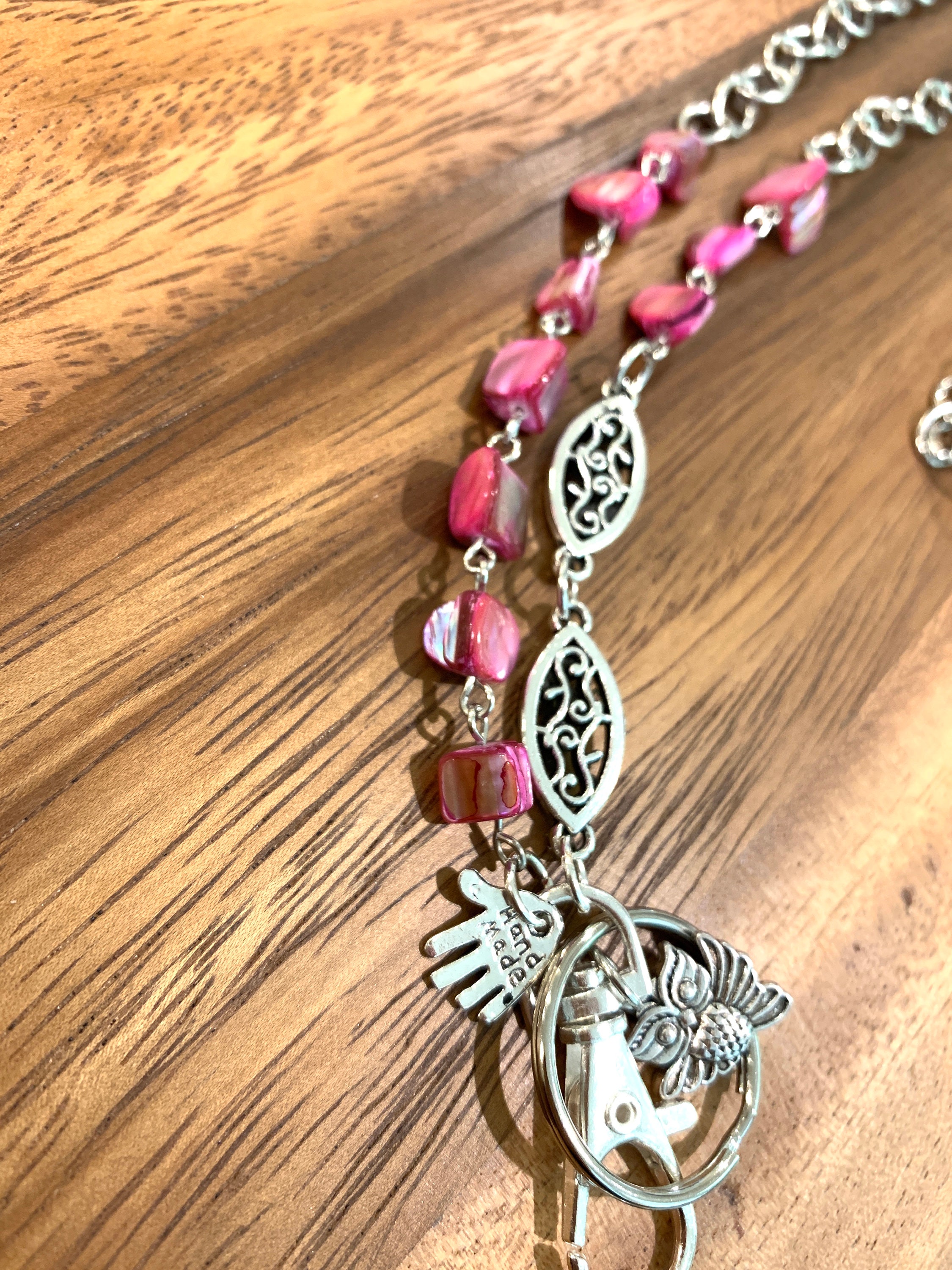 Customized Owl Sea Shell Lanyard Handmade Necklace Irregular Pink Sea ...