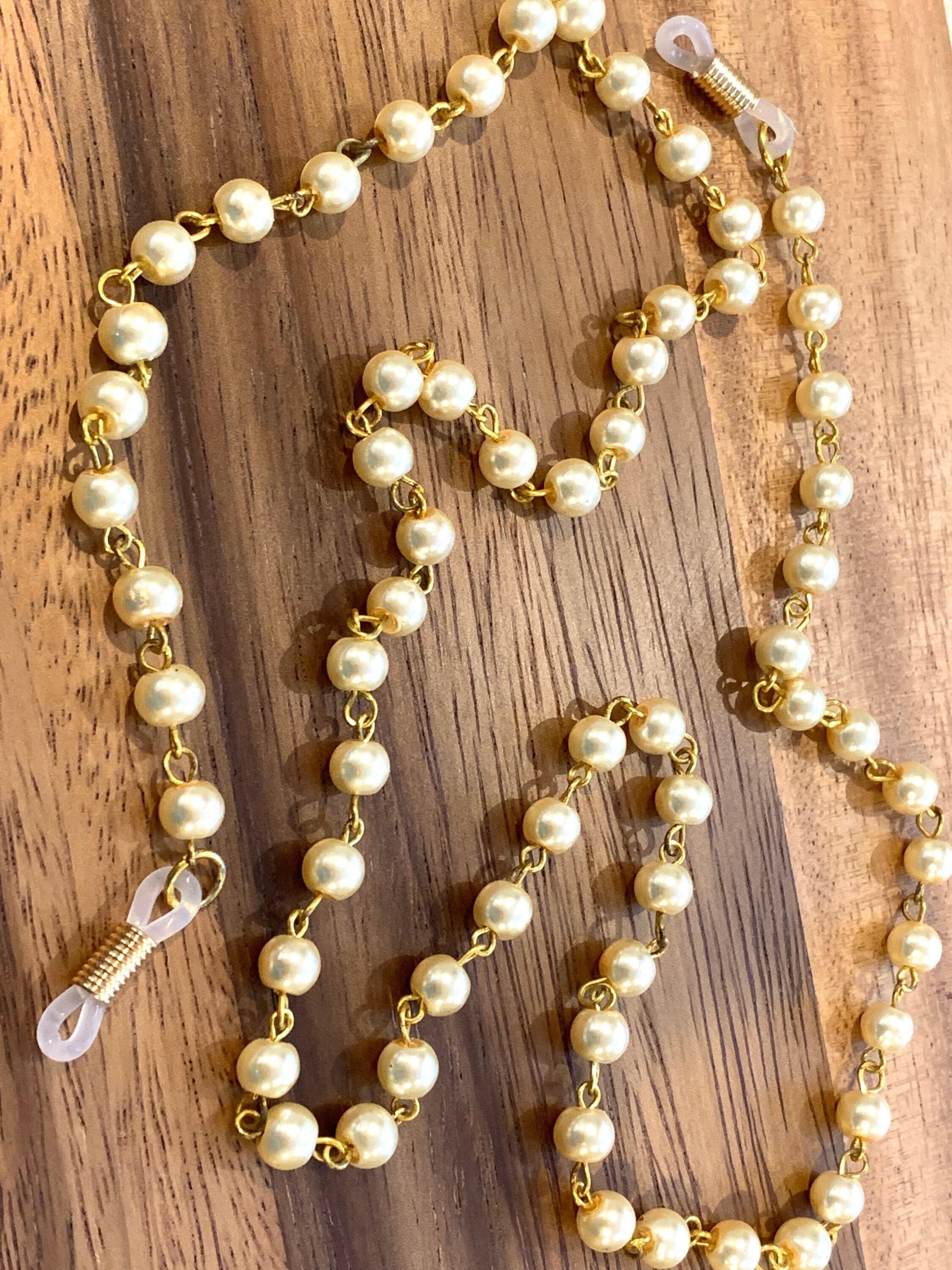 Gold accent pearl Eye Glasses Eyeglasses chain Gold tone Chain 29 ...