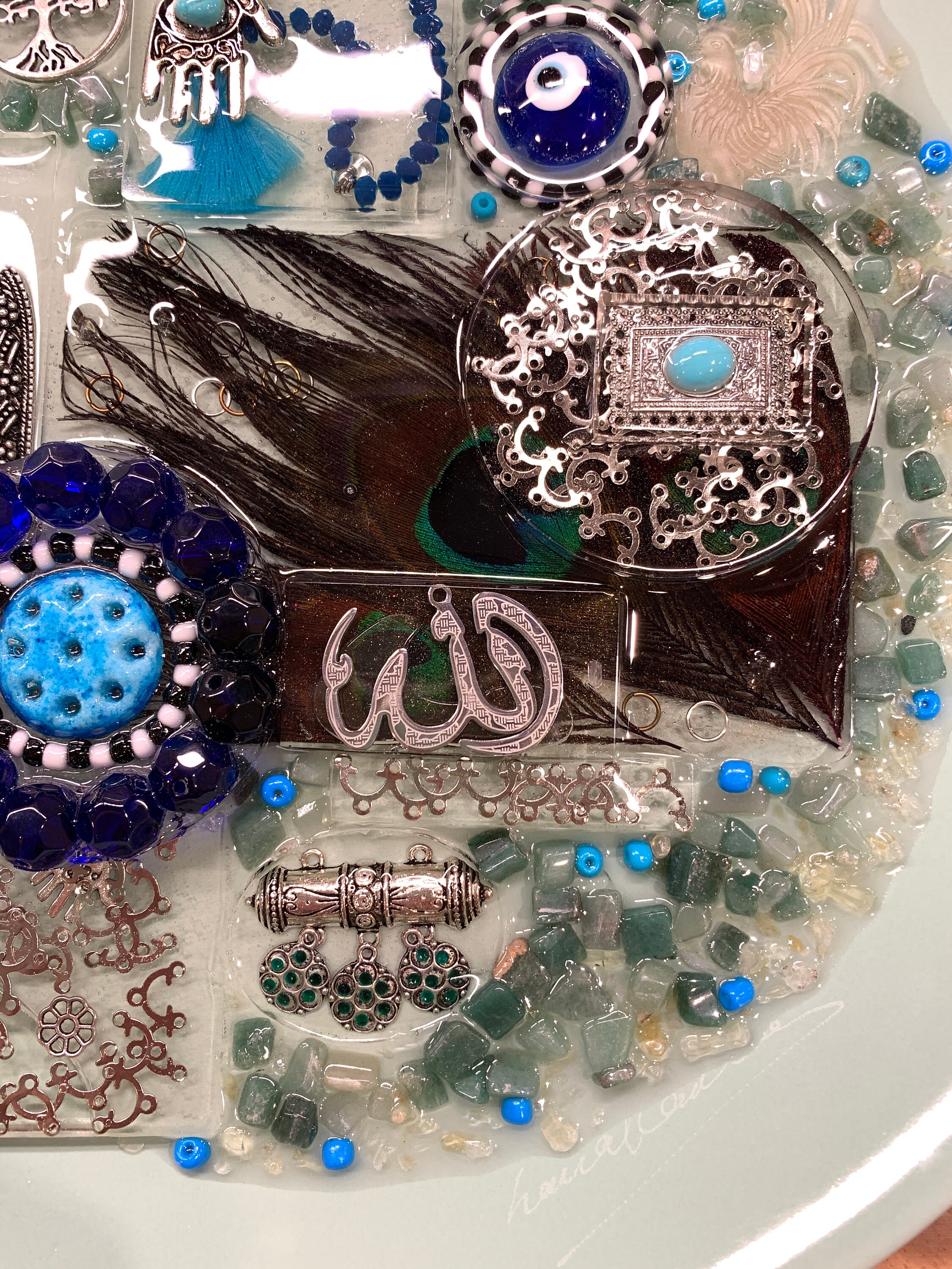 Handmade Iraqi Art Traditional Blessed Eyes Allah With Peacock Feather ...