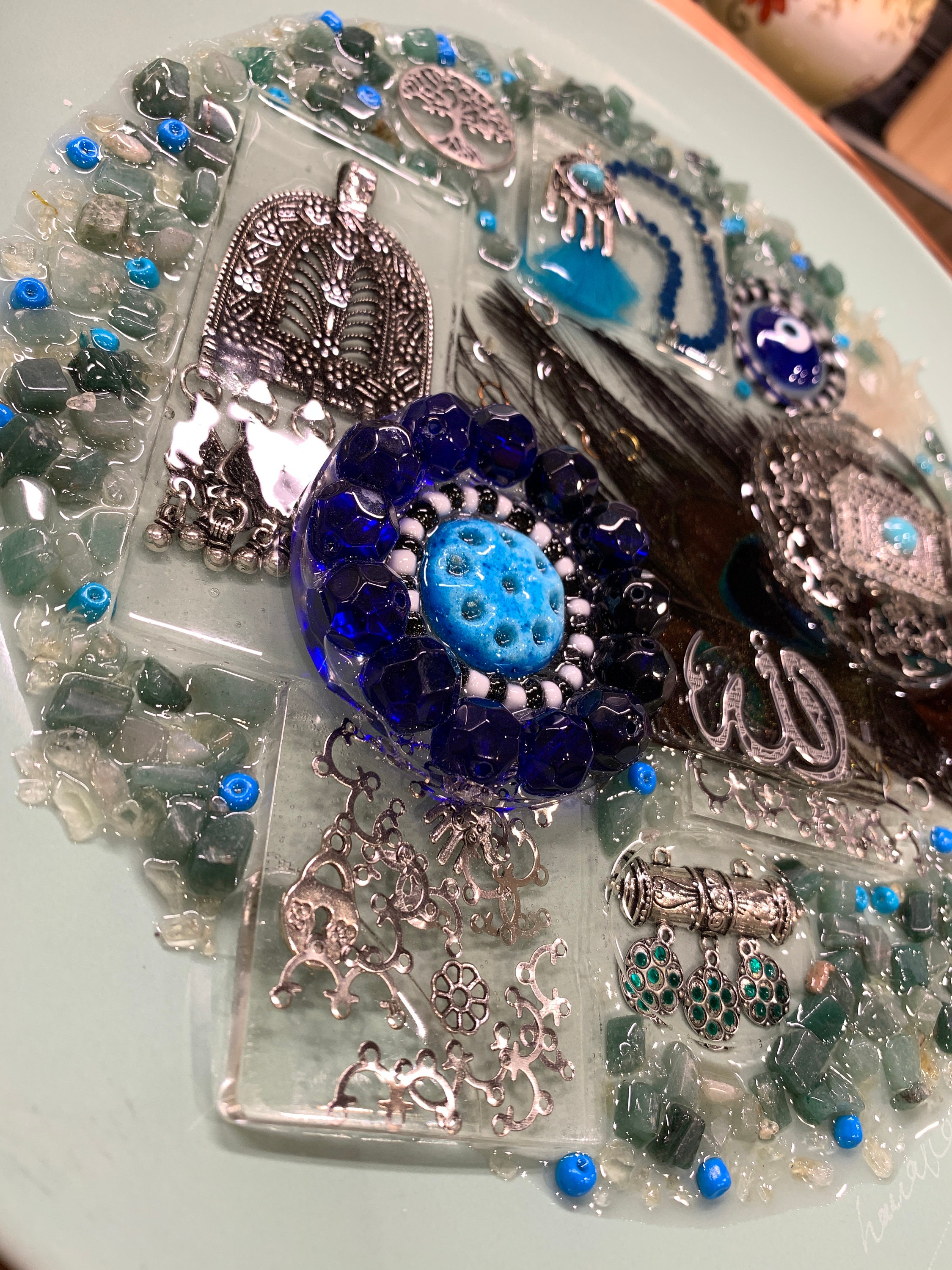 Handmade Iraqi Art Traditional Blessed Eyes Allah With Peacock Feather ...