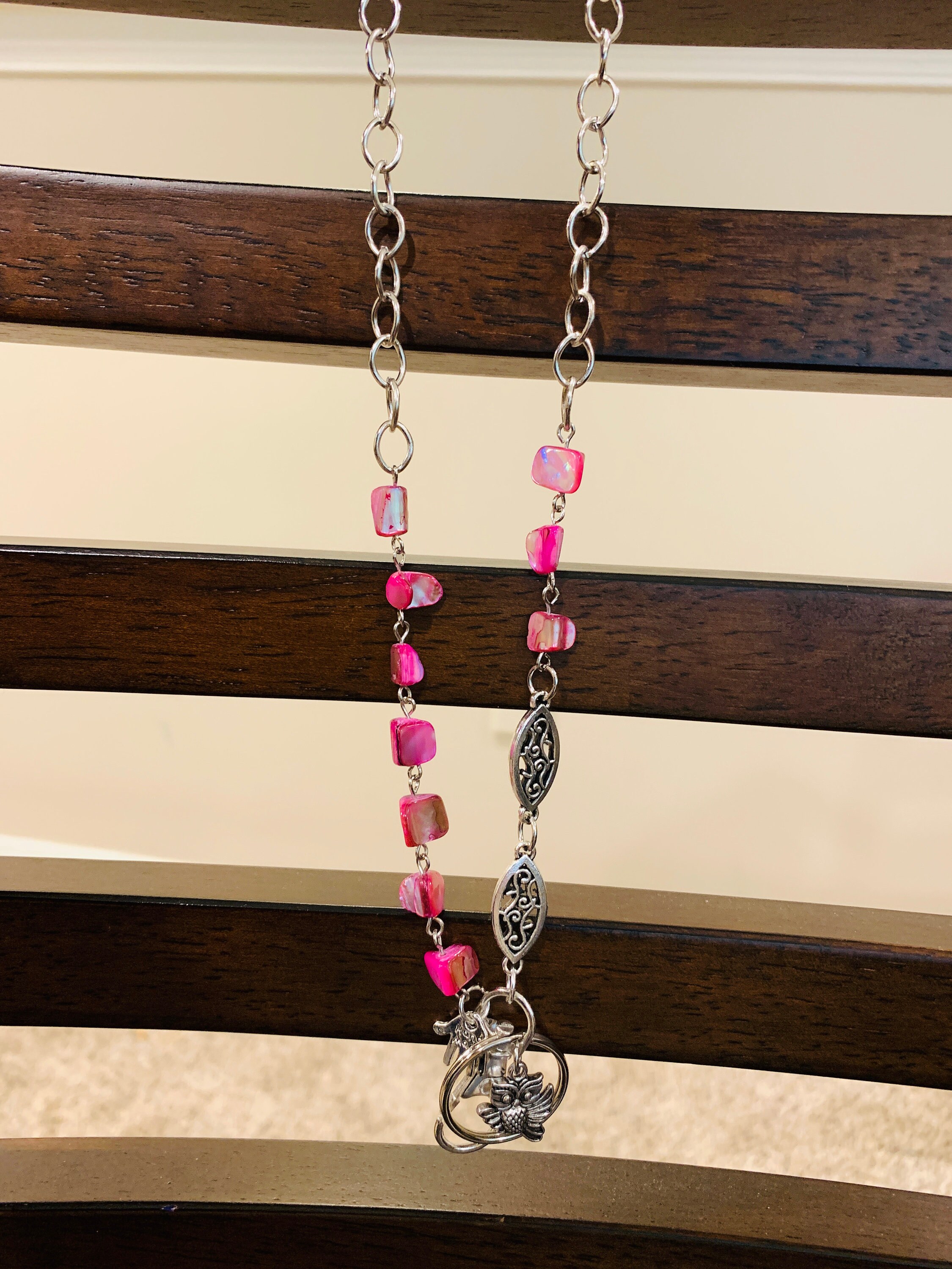 Customized Owl Sea Shell Lanyard Handmade Necklace Irregular Pink Sea ...