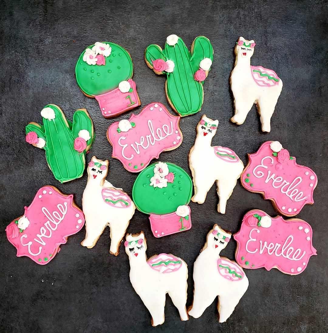 Fiesta Sugar Cookies, Llama Cookies, Llama Decorated Cookies, Cactus Cookies, Llama Gift Favors ...