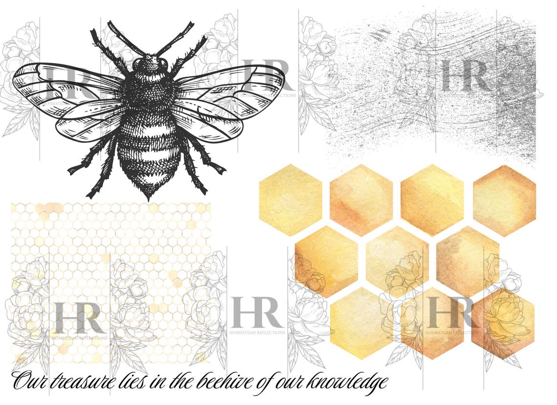 Floral and Honey Bee Rice Paper Decoupage Paper, A4 Honey Bee Rice ...