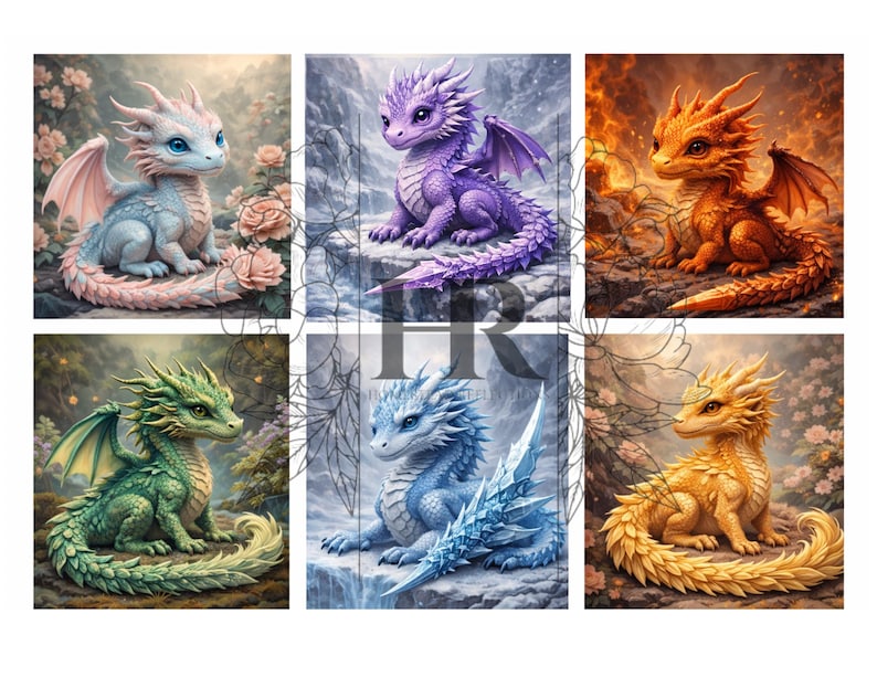 Baby Dragon Decoupage Paper | Fantasy Dragon Art Printable | Whimsical ...