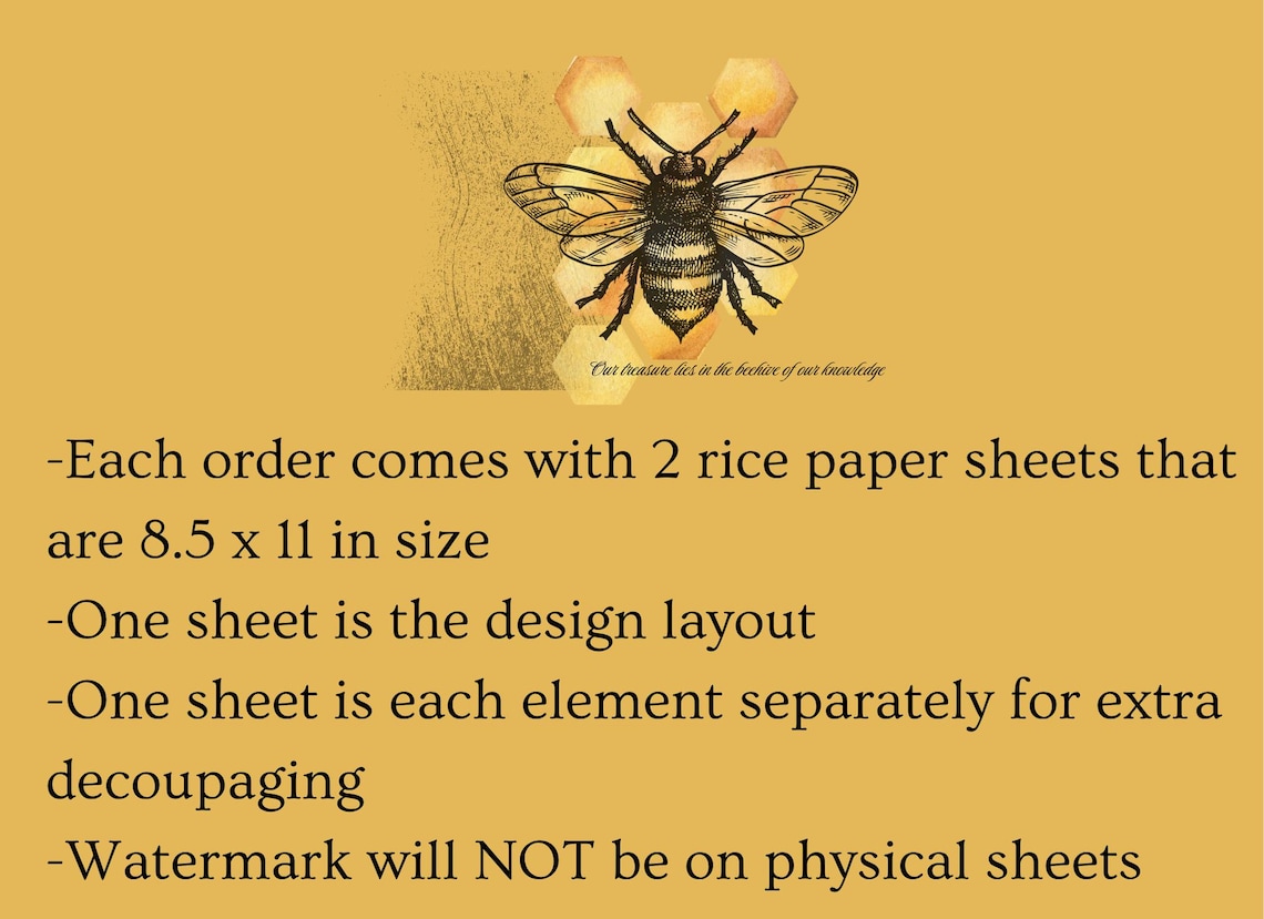 Floral and Honey Bee Rice Paper Decoupage Paper, A4 Honey Bee Rice ...
