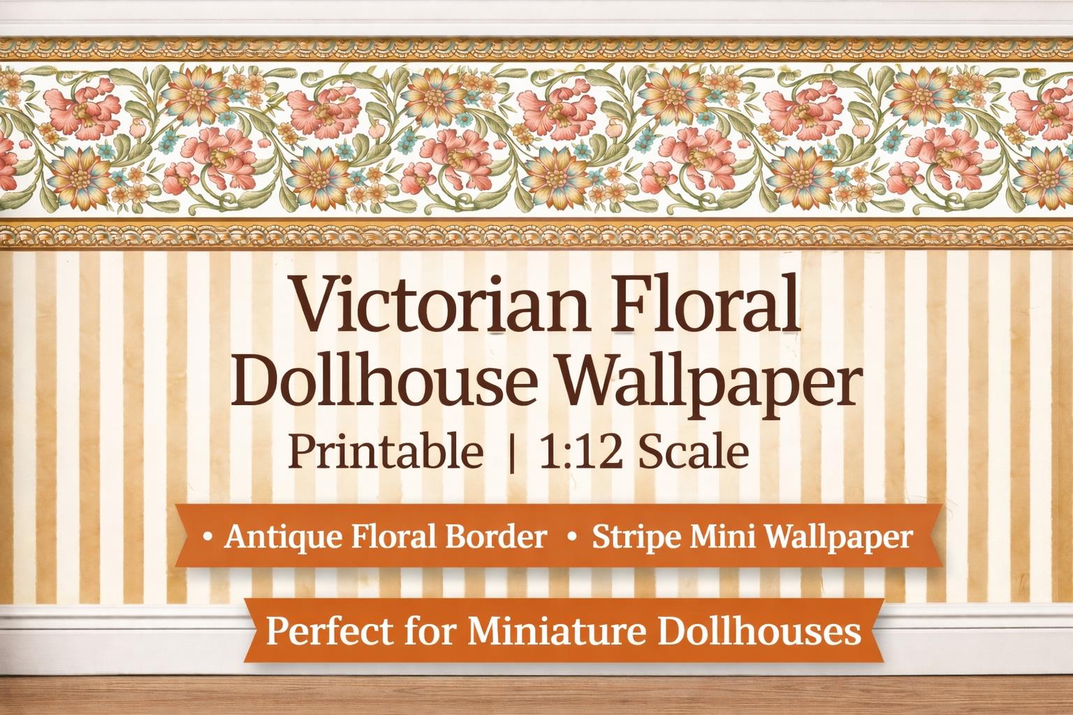 Victorian Floral Dollhouse Wallpaper Printable | 1:12 Scale Miniature ...