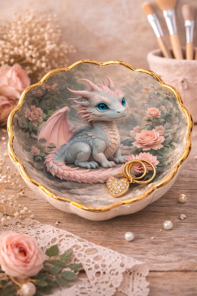 Baby Dragon Decoupage Paper | Fantasy Dragon Art Printable | Whimsical ...