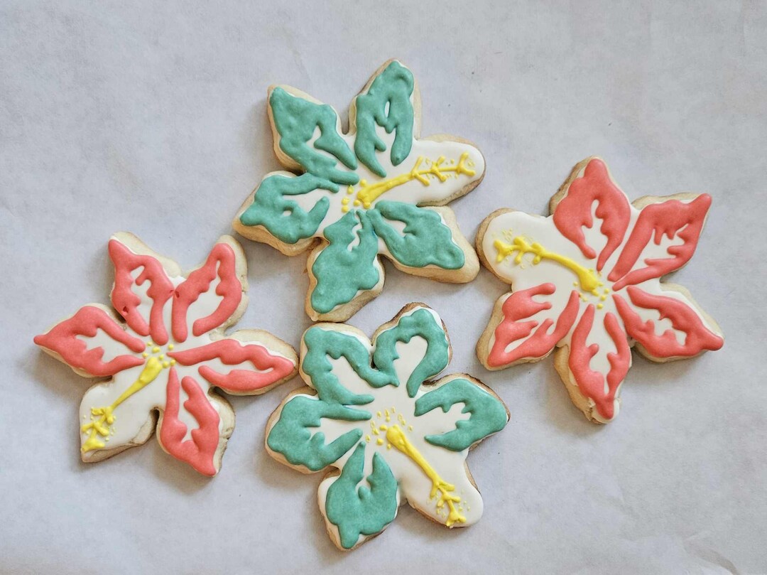 Hibiscus Decorated Cookie, Hibiscus Cookie, Tropical Decorated Cookie ...