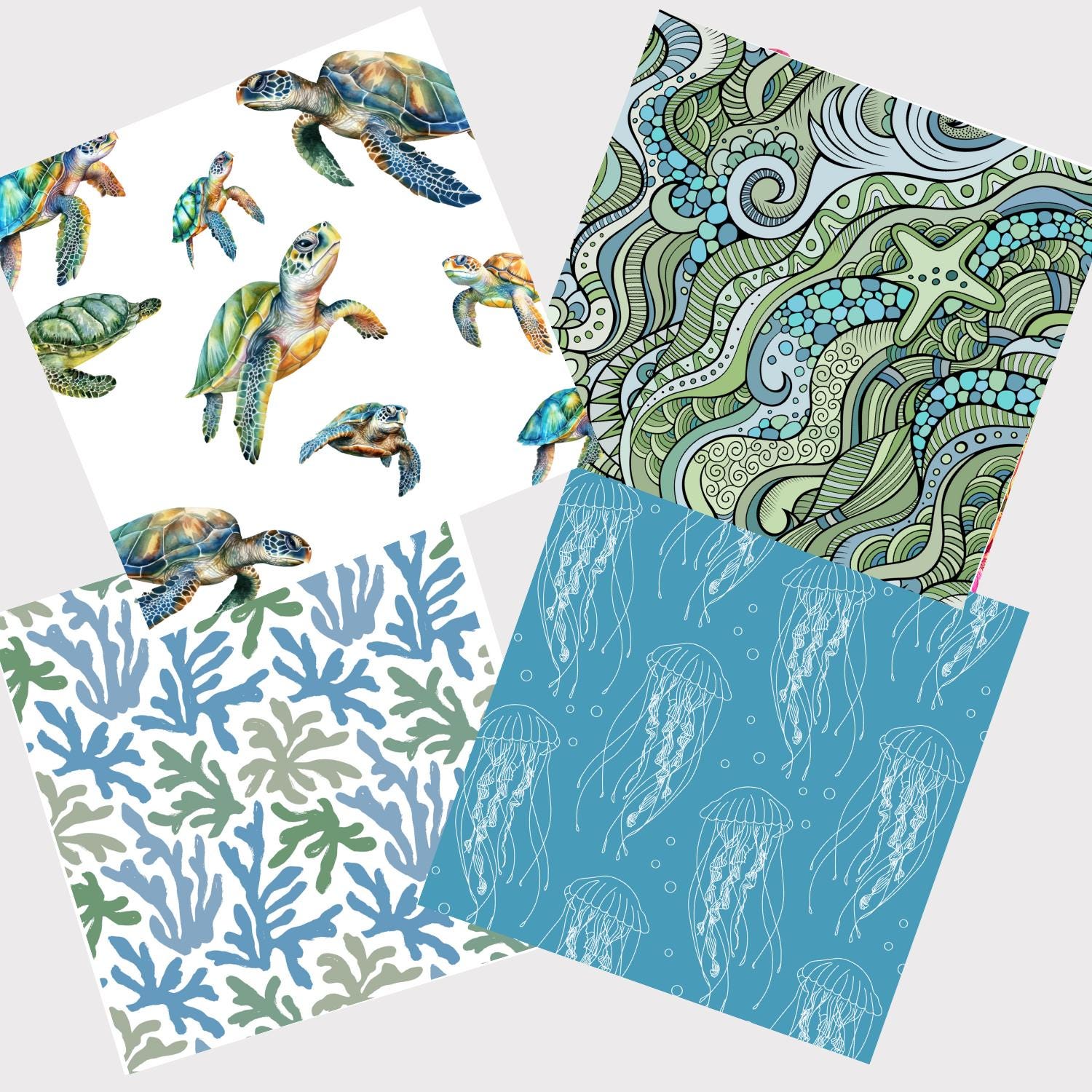 Rice Paper for Decoupage / Sea Turtle Coral Reef Ocean Jellyfish/ 1 ...