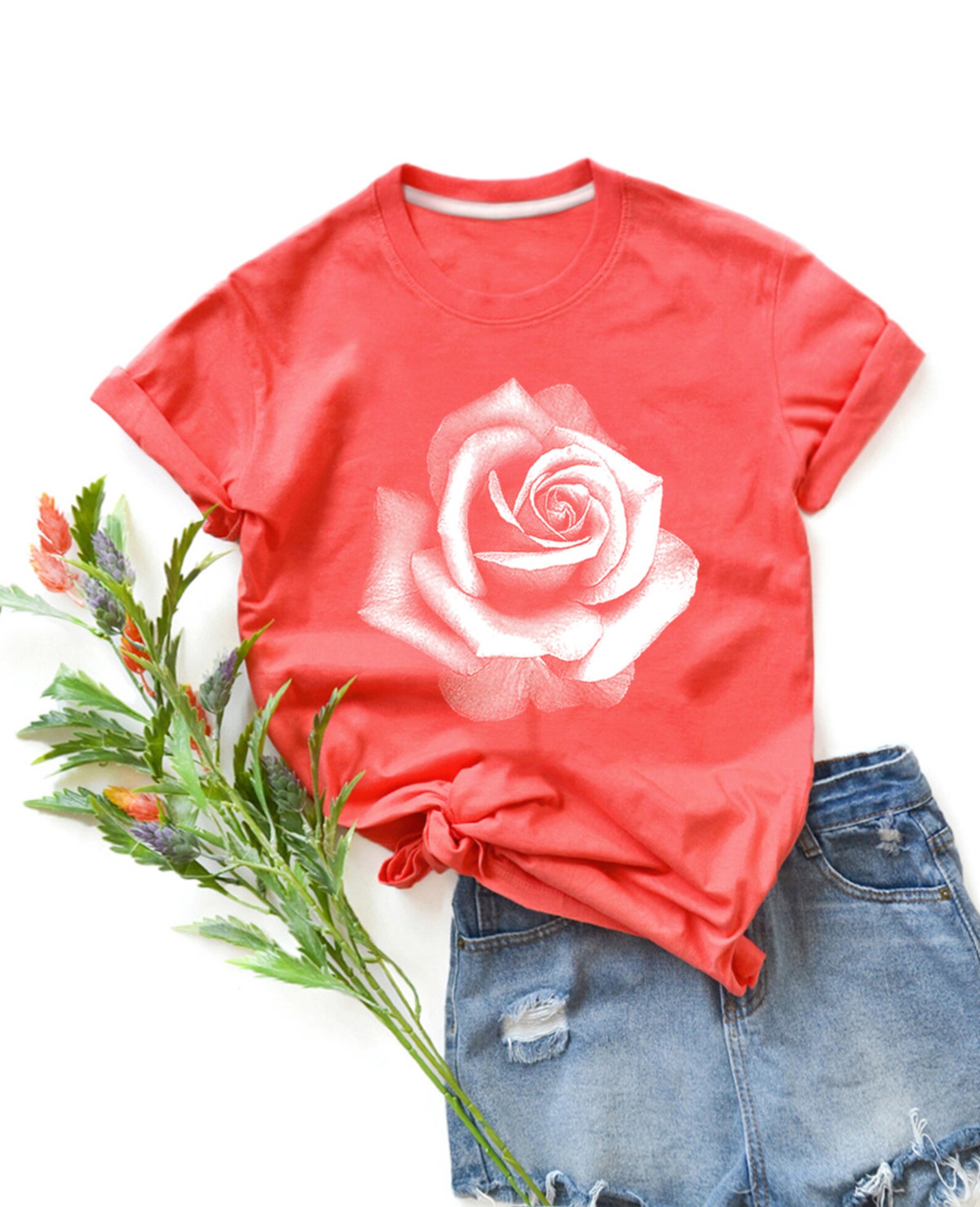 Rose Graphic T-shirt - Valentine's Day Gift, Cotton Tee - Etsy