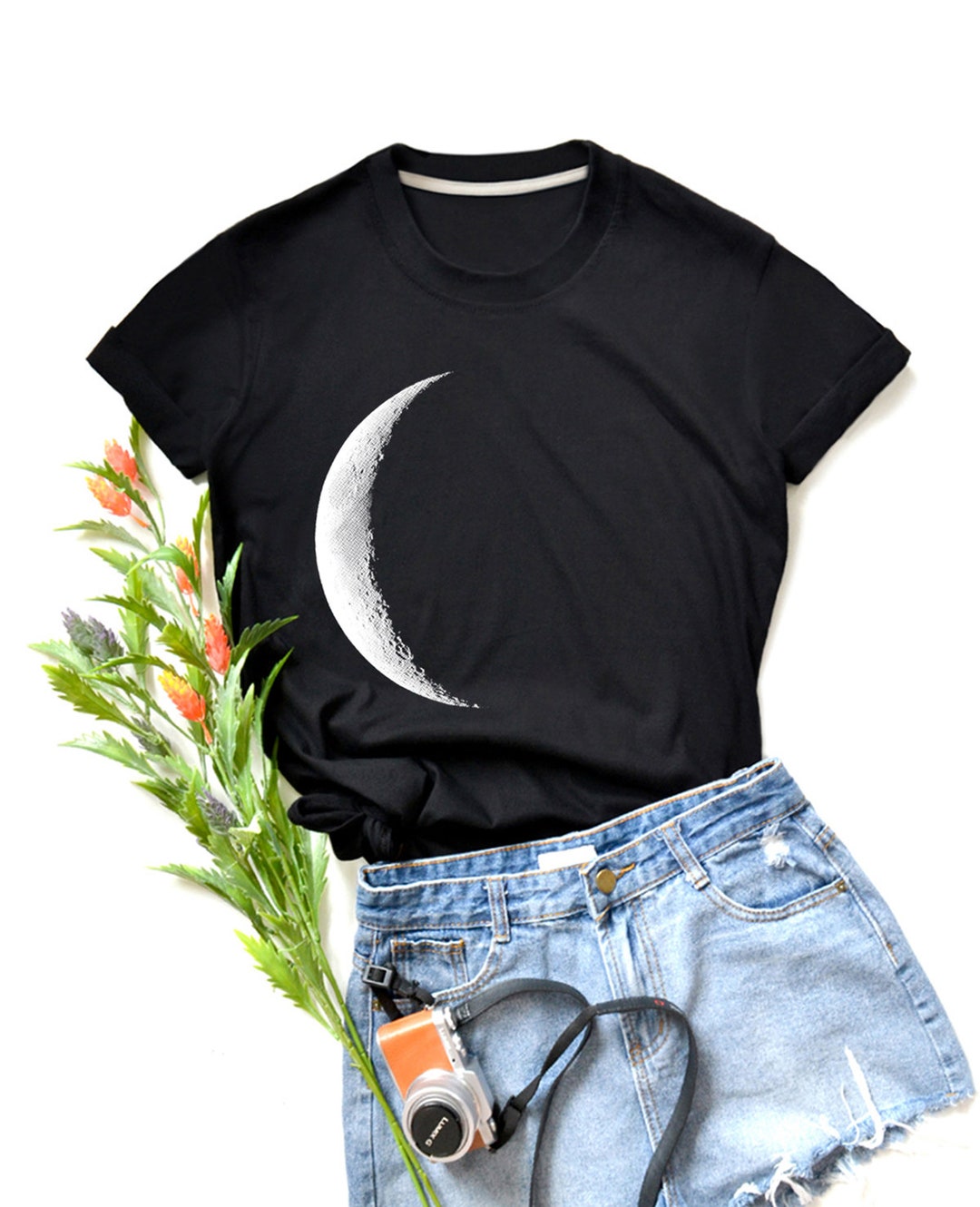 Half Moon Shirt Starry Night T-shirt Moon Phases T-shirt Clothing Shirt ...