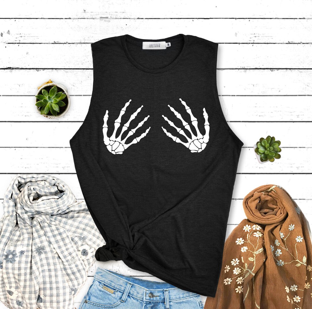 Skeleton Hand Shirt Two Handed Skeleton Shirt Boob Graphic - Etsy