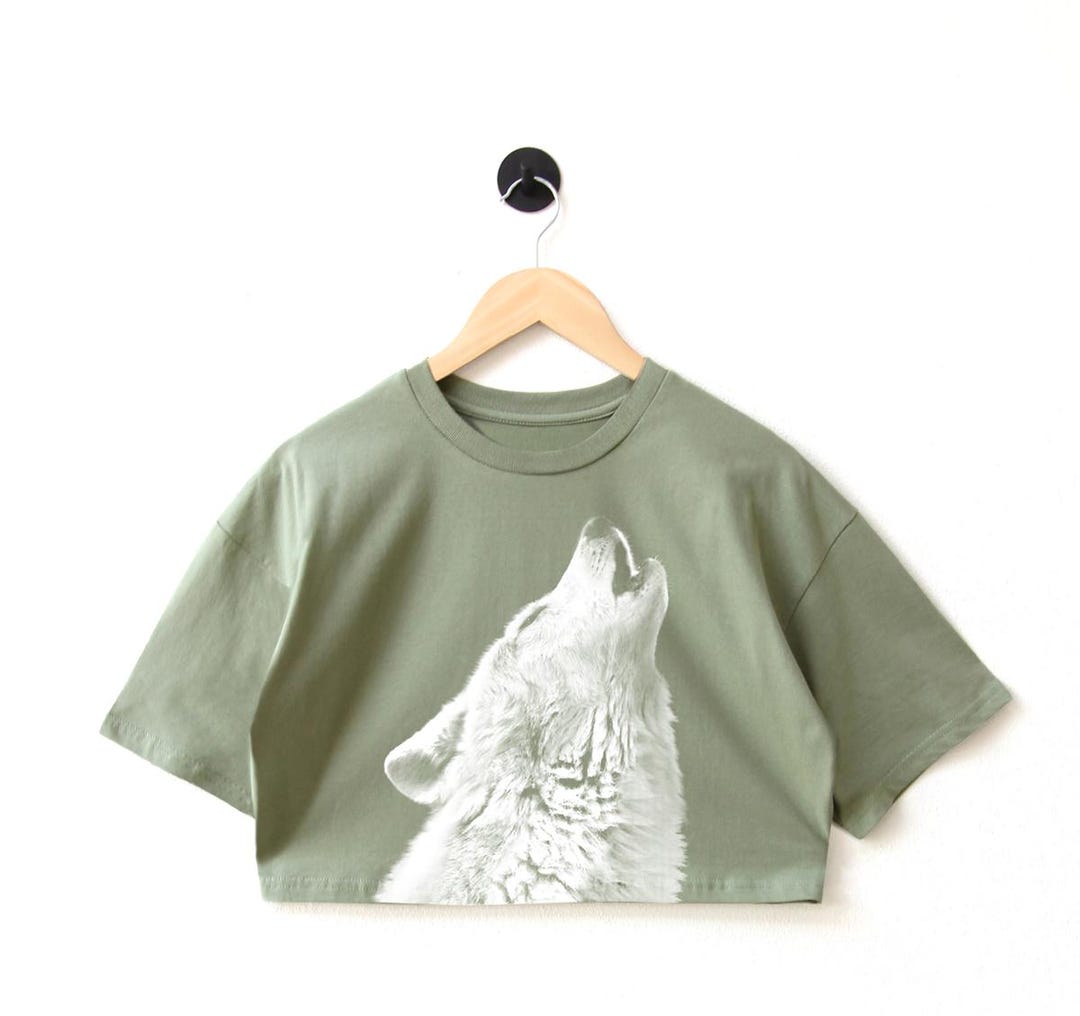 Wolf Crop Shirt Wolf Graphic Animals Shirt Workout Regular Oversized ...