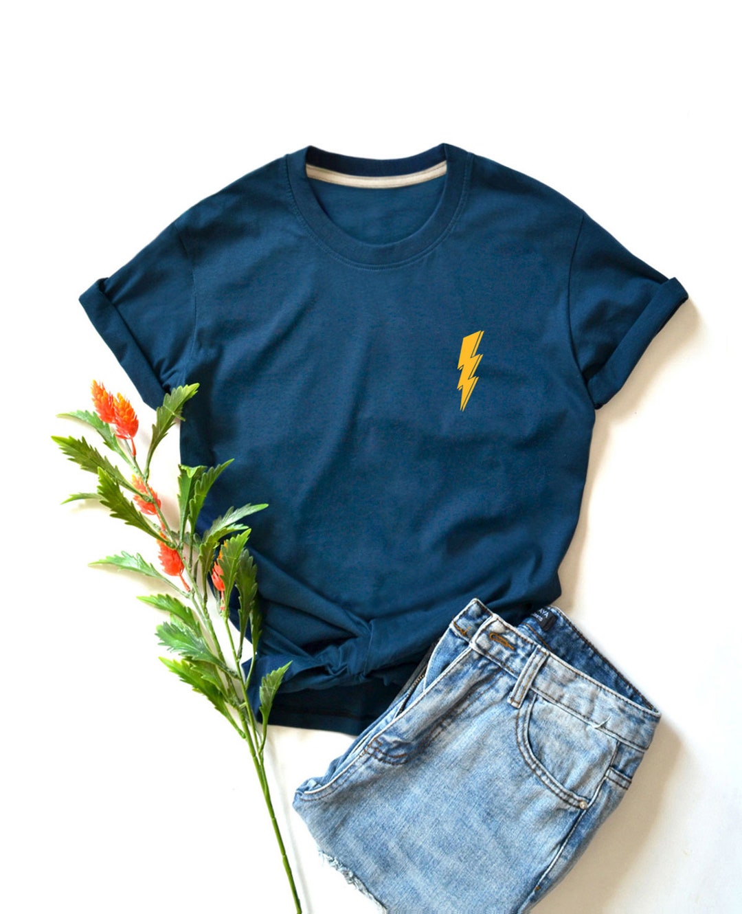 Lightning Bolt Graphic T-shirt: Cotton Pocket Tee - Etsy