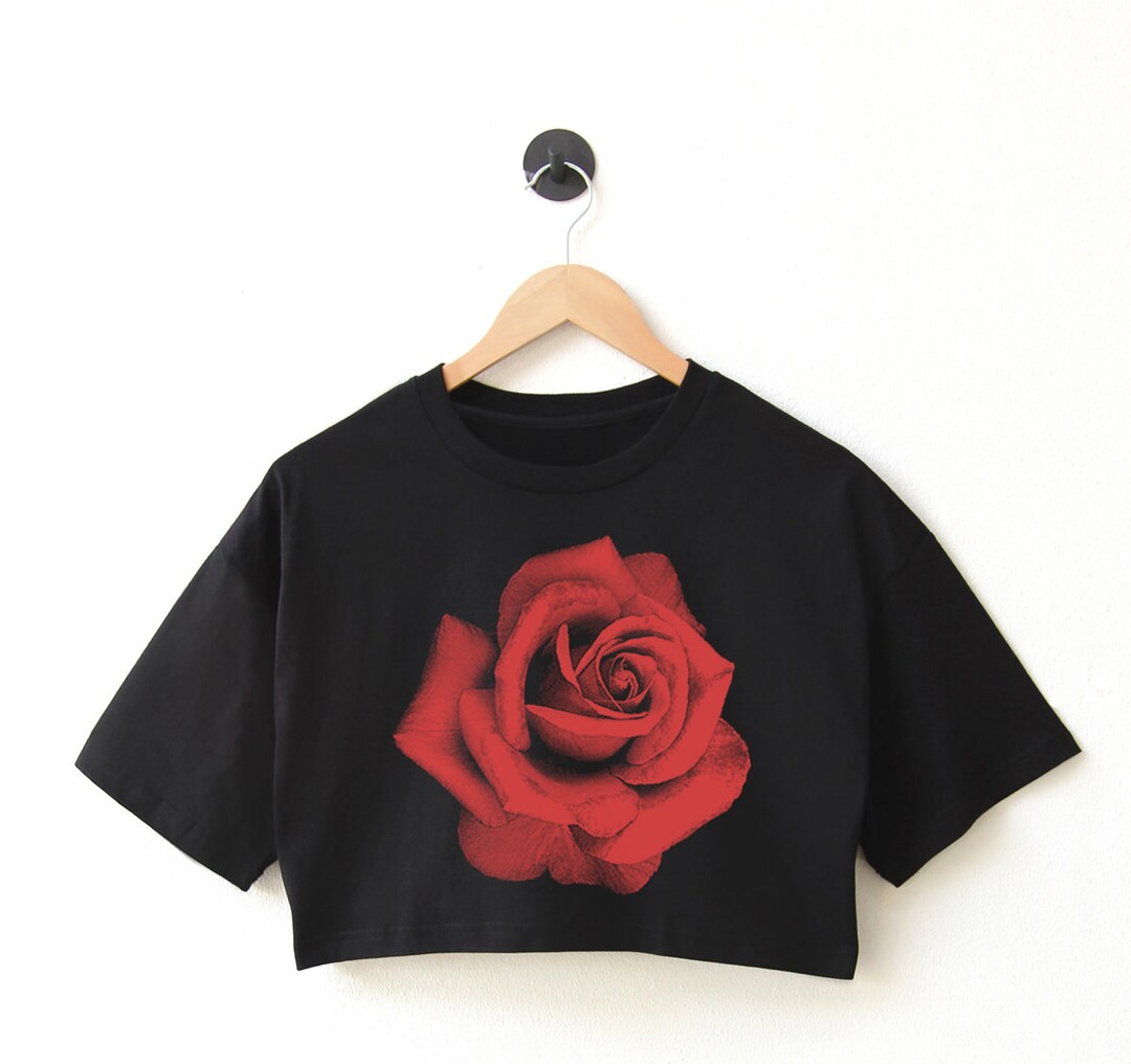 Rose Crop Shirt Big Rose Shirt Flowers Graphic Shirt Workout Regular ...