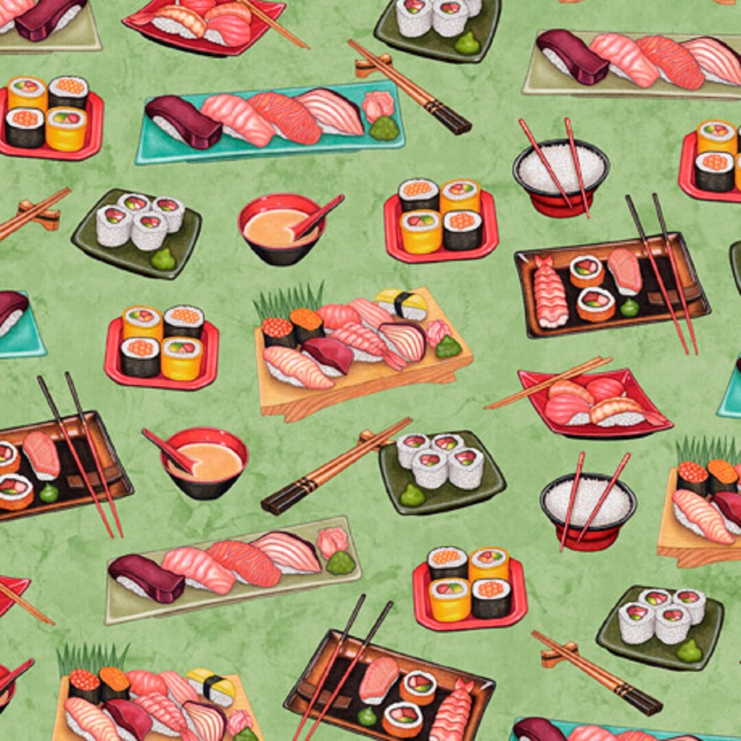 Sushi Fabric: 100% Cotton Quilting Fabric by the Yard - Etsy