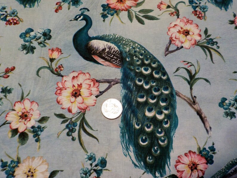 Cotton Quilting Fabric Peacocks Blue Peacocks Majestic | Etsy