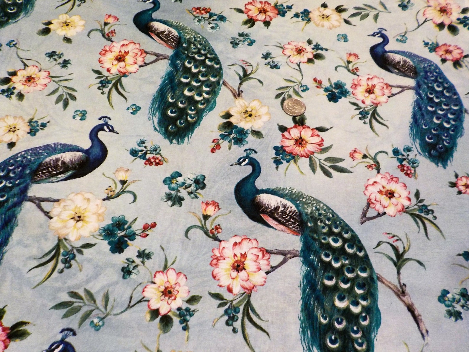 Cotton Quilting Fabric Peacocks Blue Peacocks Majestic | Etsy