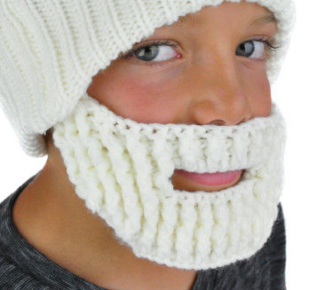 Knit Beard Face Mask - White | Santa Beard | Beard Beanie | Ski Mask ...