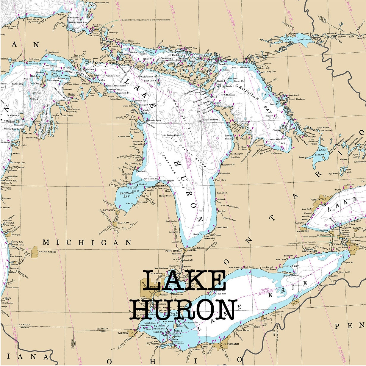 Lake Huron, Round or Square Coasters, Great Lakes Map, Lake House Decor ...