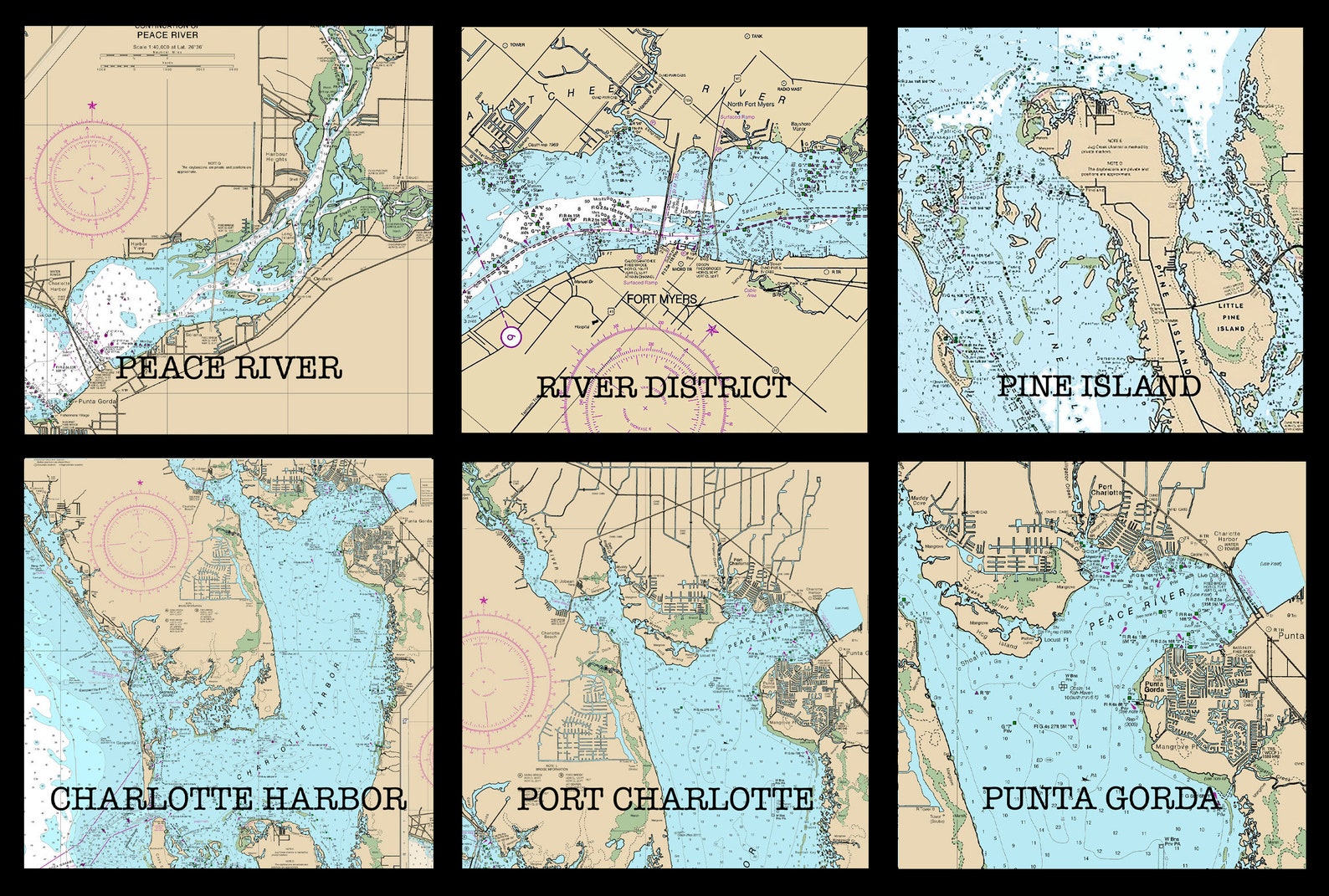 Charlotte Harbor, Map of Florida, Nautical Charts, Round or Square ...