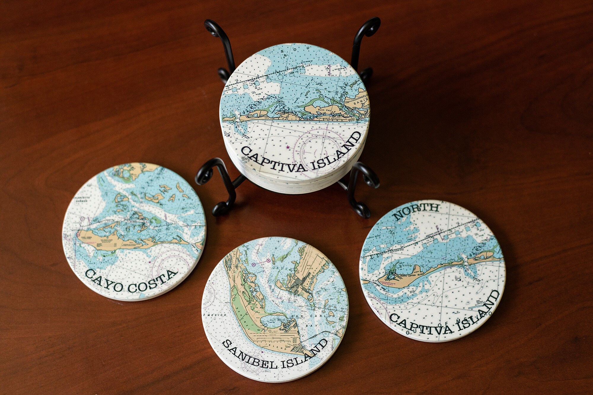 Captiva Island, Round or Square Coasters, Florida Water, Map of Florida ...