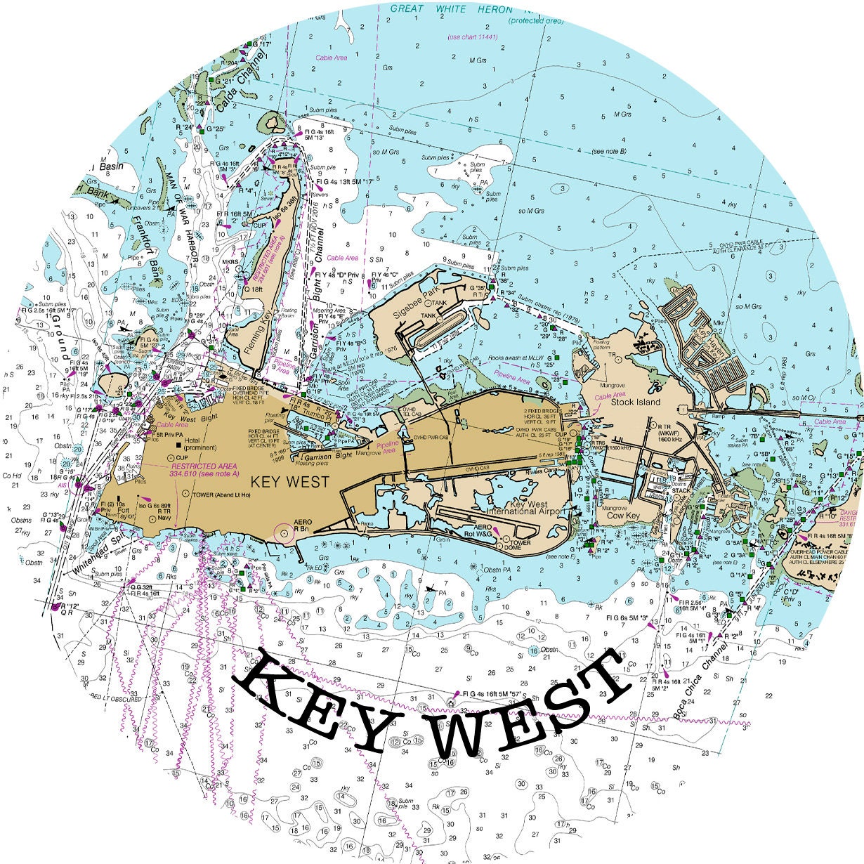 Big Pine Key, Map of Florida Keys, Round or Square Coasters, Fisherman ...