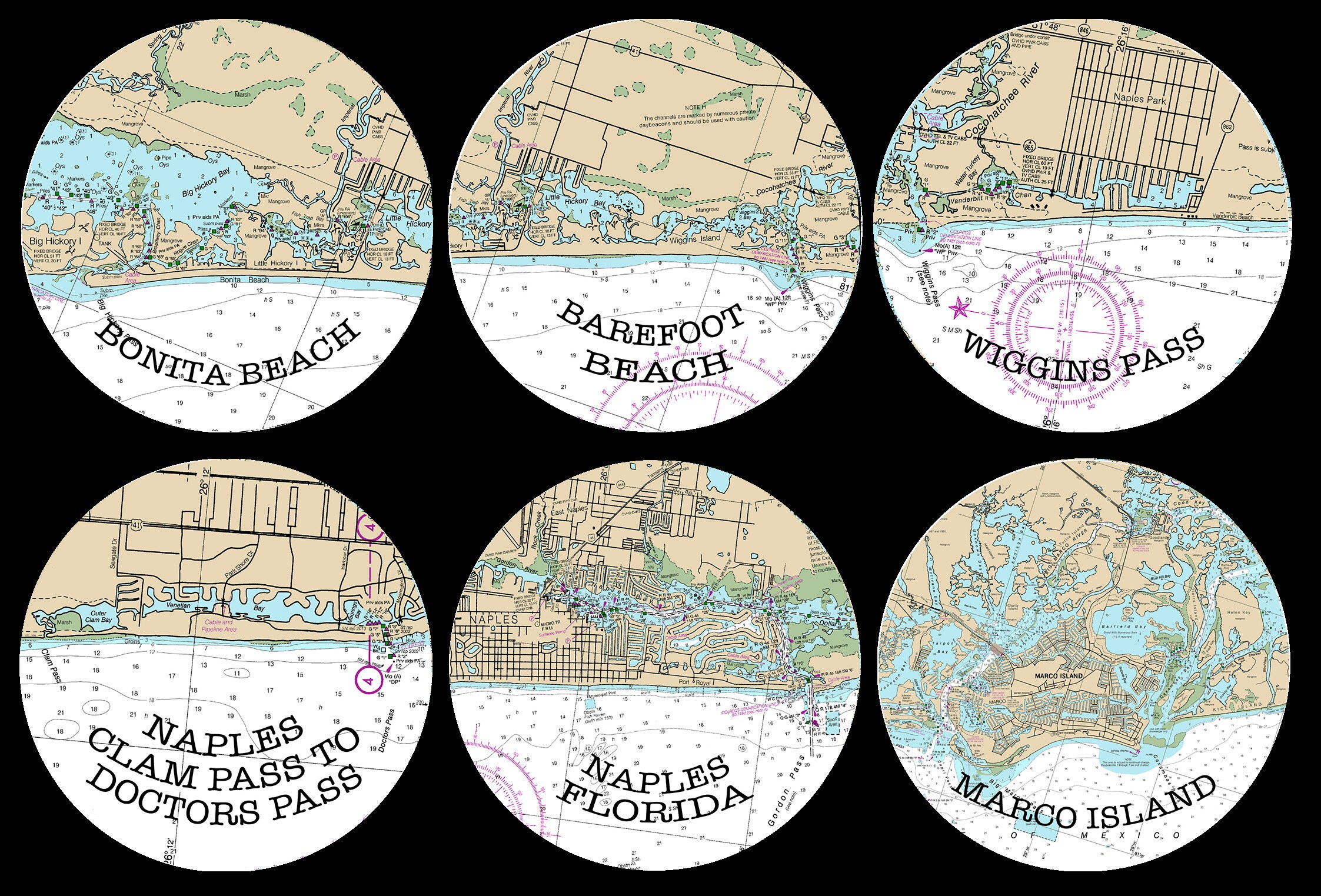Marco Island, Florida Water, Map of Florida, Round or Square Coasters ...
