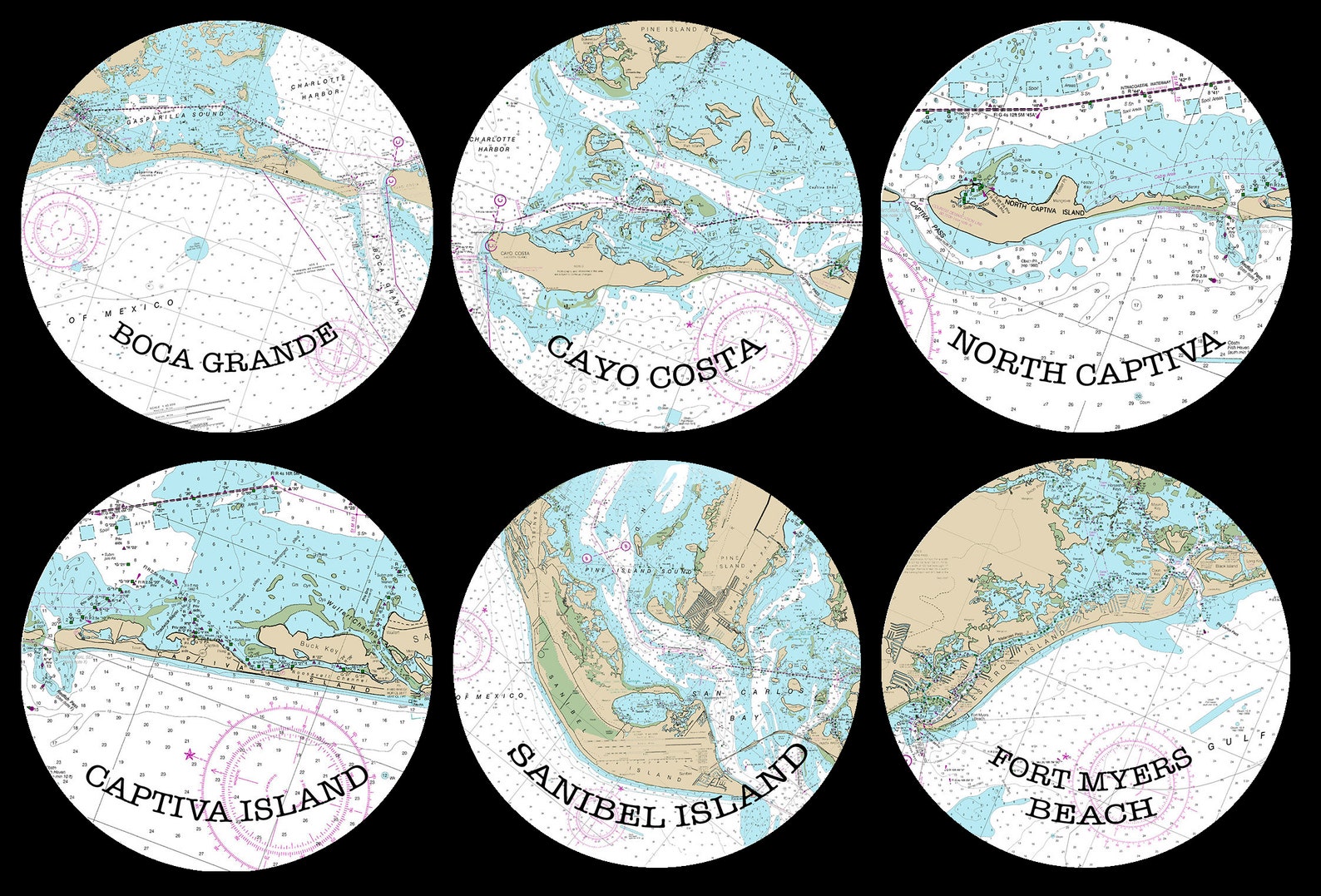 Sanibel Island, Round or Square Coasters, Map of Florida, Fisherman ...