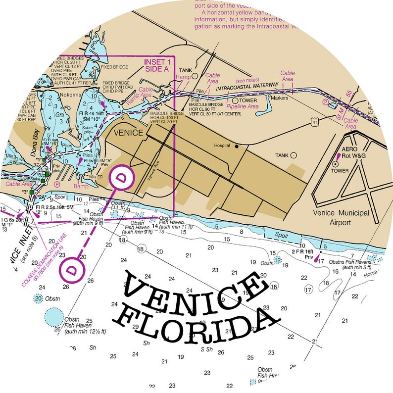 Map of Florida, Venice Florida, Round or Square Coasters, Fisherman ...