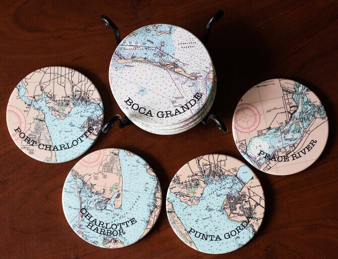 Pine Island, Map of Florida, Round or Square Coasters, Fisherman Gift ...