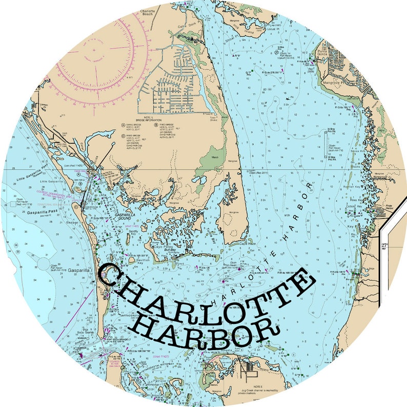 Charlotte Harbor, Map of Florida, Nautical Charts, Round or Square ...