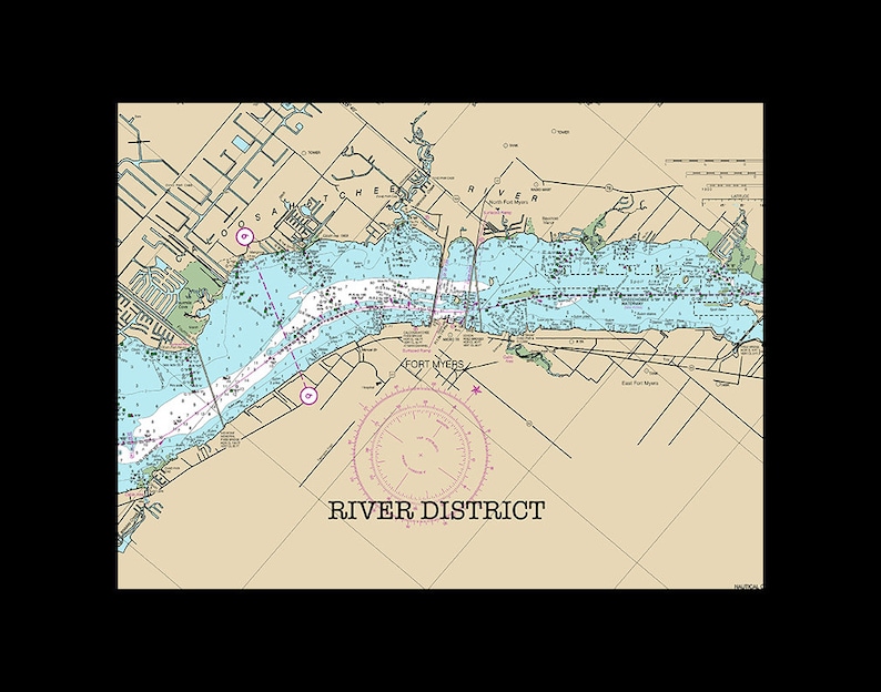 Fort Myers River District Map of Florida Water Sandstone | Etsy