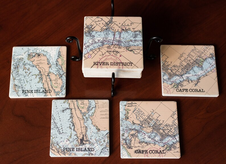 Cape Coral, Map of Florida, Round and Square Coasters, Florida Water ...