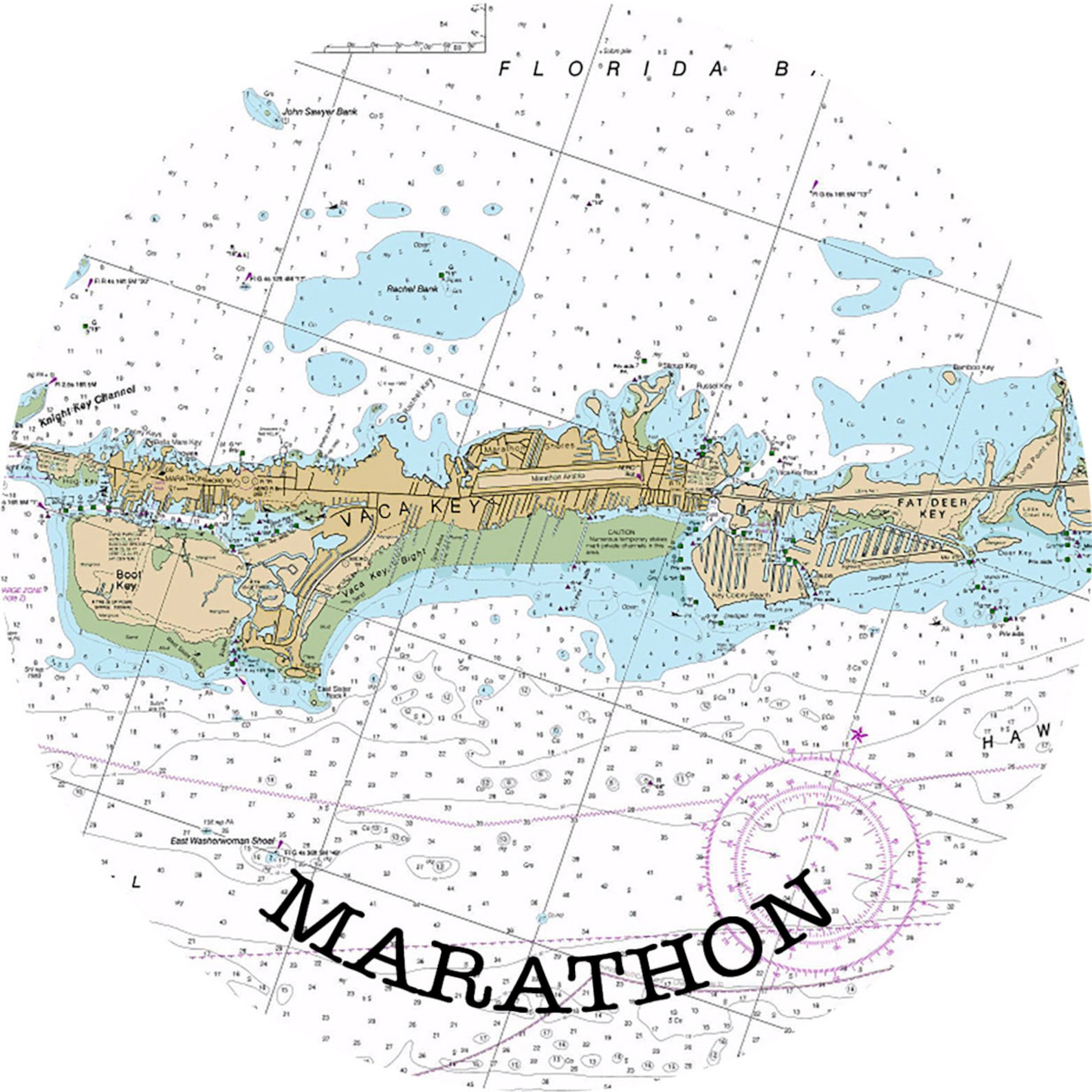 Big Pine Key, Map of Florida Keys, Round or Square Coasters, Fisherman ...